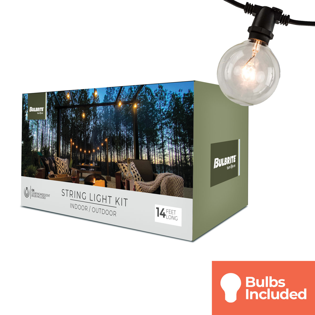 Bulbrite Industries 14 ft, 10-Socket Decorative String Light Kit with ...