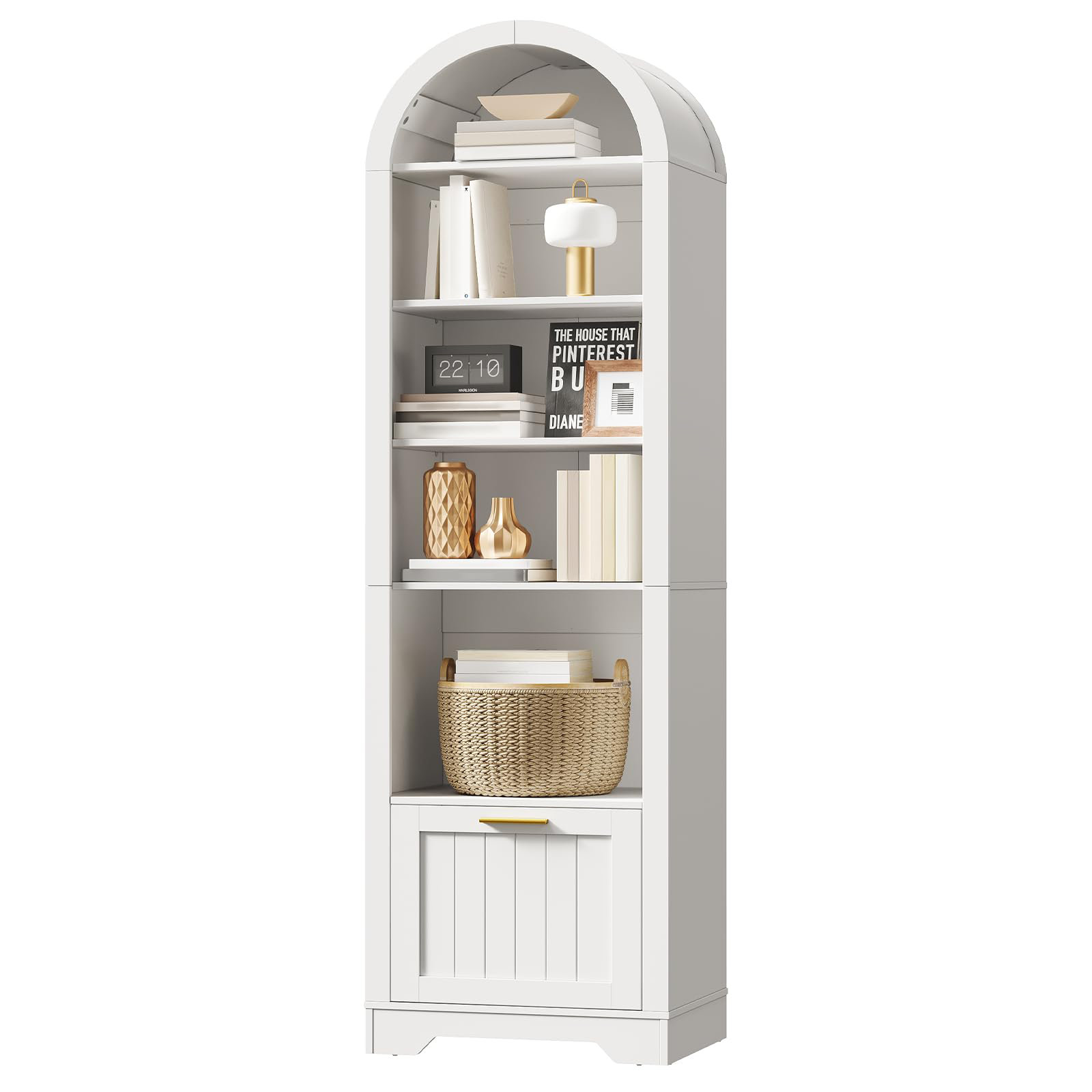 Latitude Run® 71" Tall Arched Bookshelf with Drawer, 5-Tier Bookcase ...