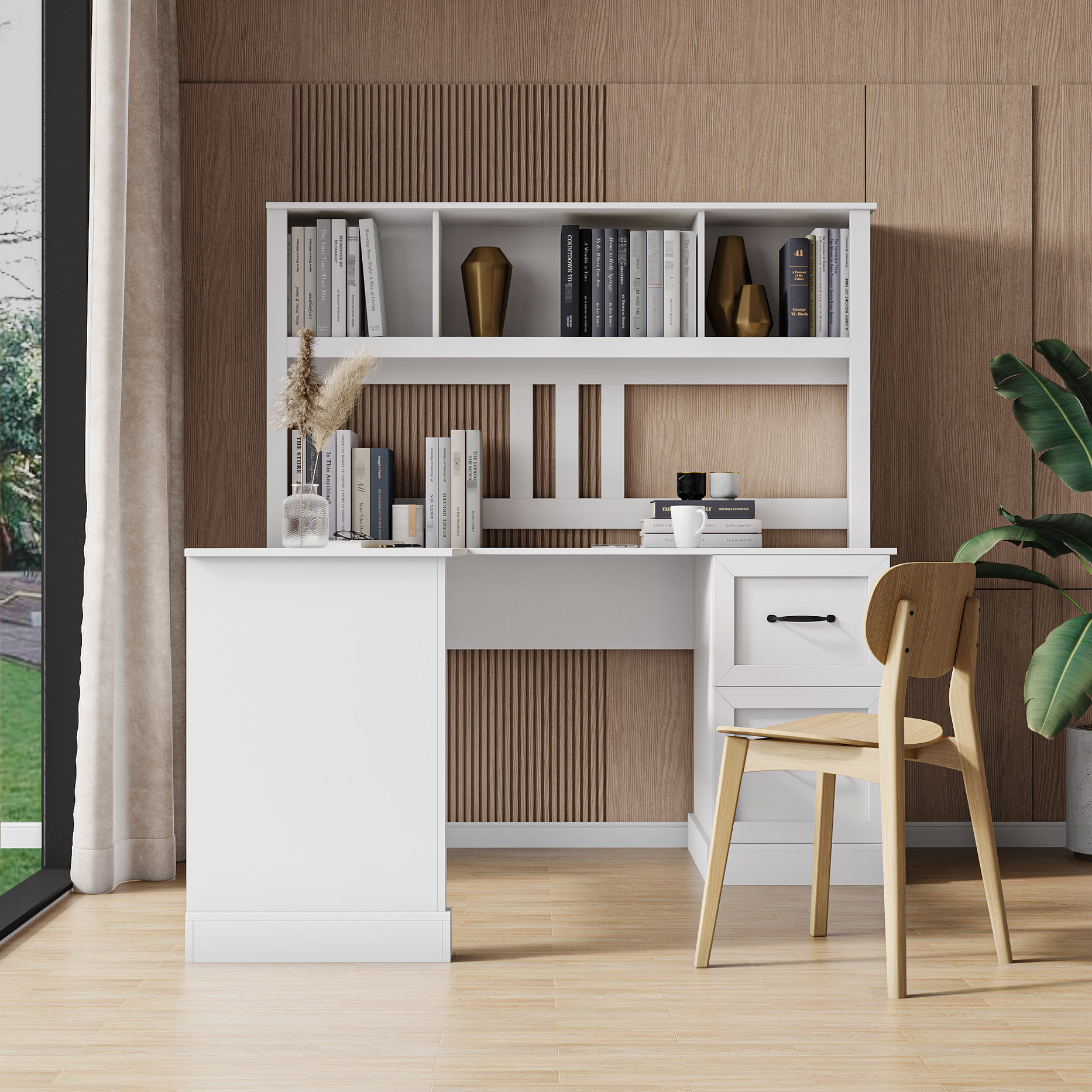 Red Barrel Studio® Home Office Desk , Antiqued White, Abundant Storage ...