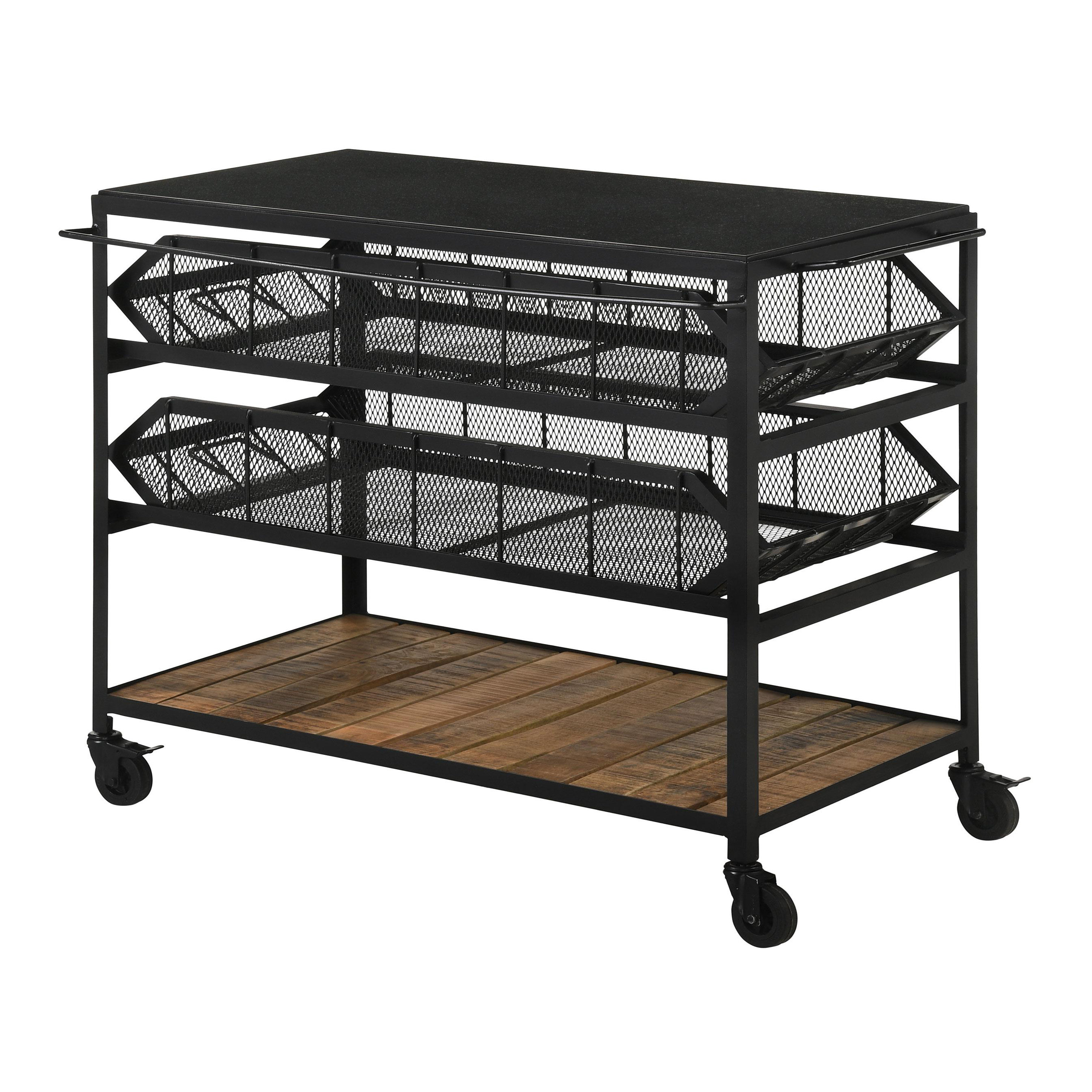 17 Stories Marble Top Kitchen Cart with Removable Shelves Black | Wayfair
