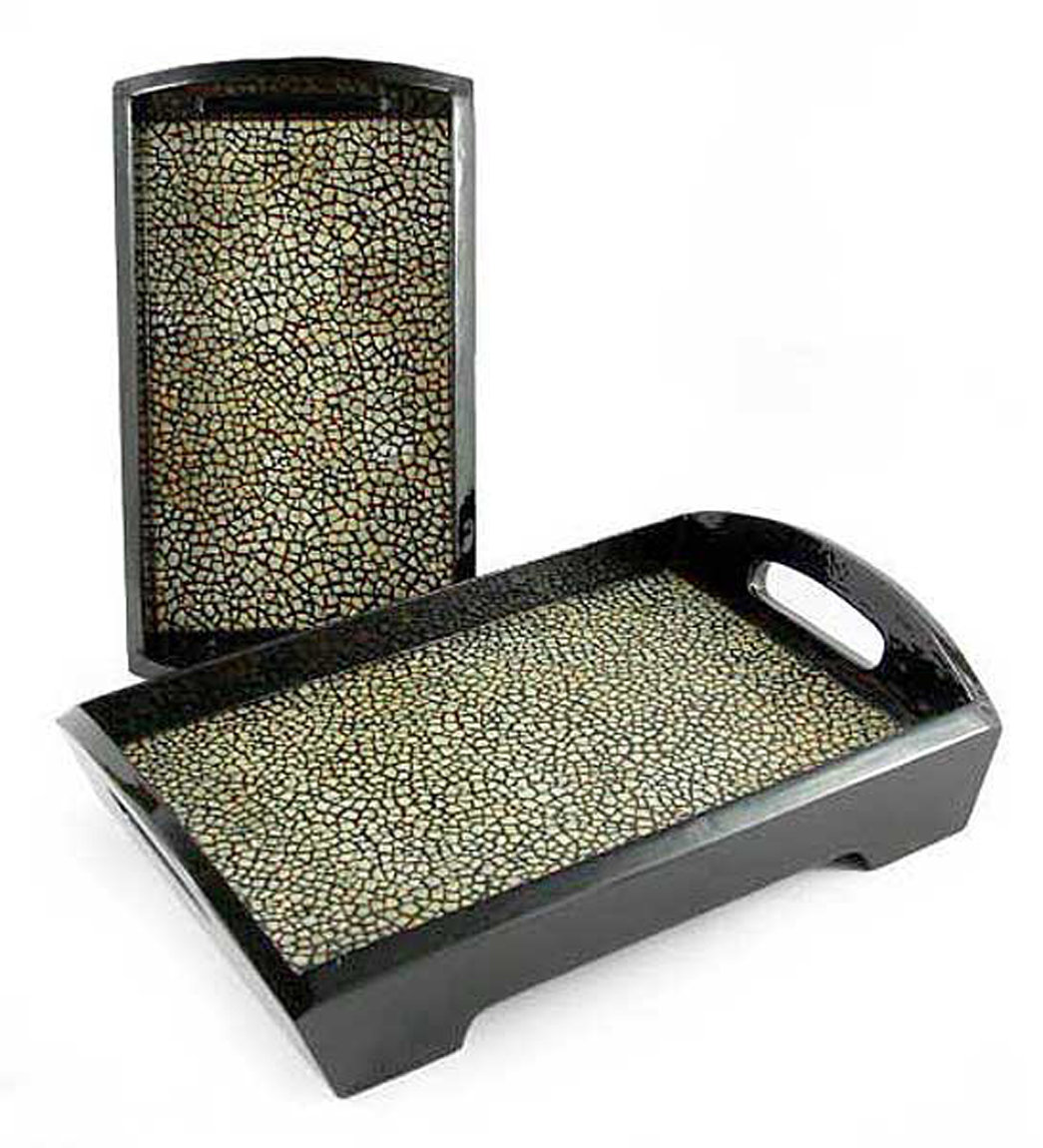 NOVICA Decorative Wood And Eggshell Mosaic Trays, Black, Universe ...