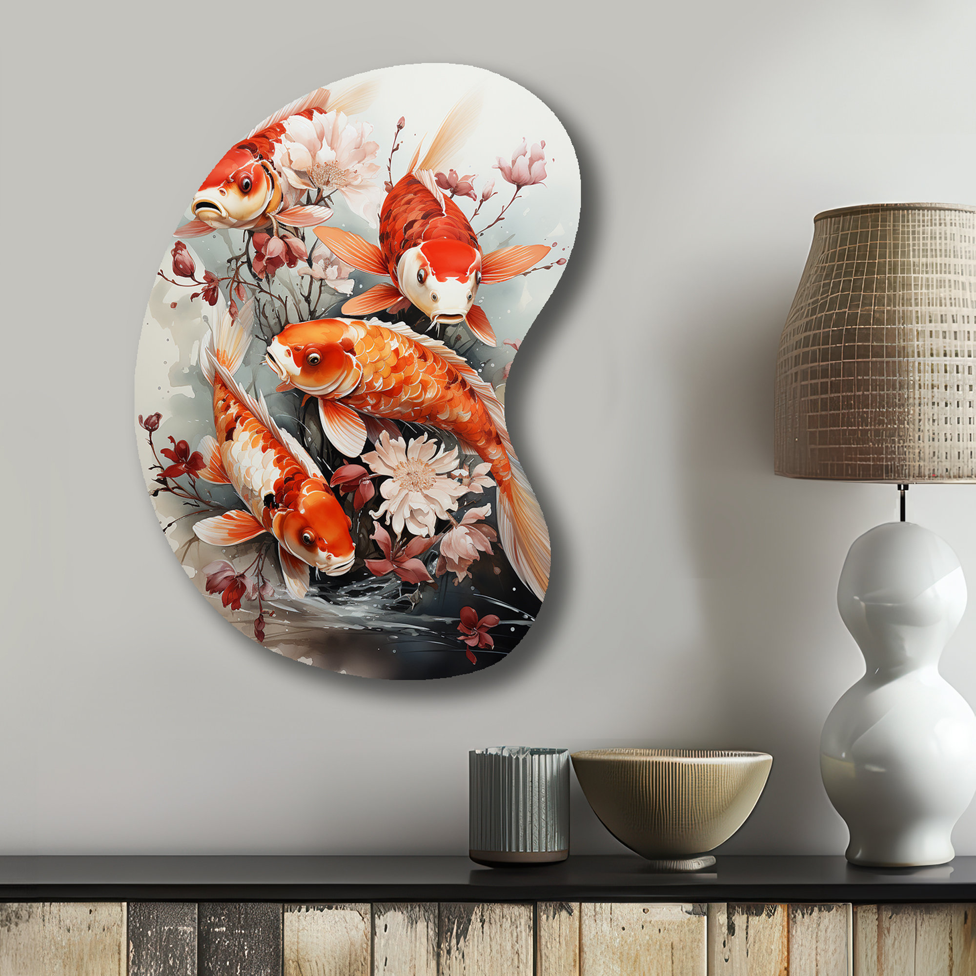 Design Art Fishing Contemporary Koi Fish I - Asymmetrical Fishing Metal ...