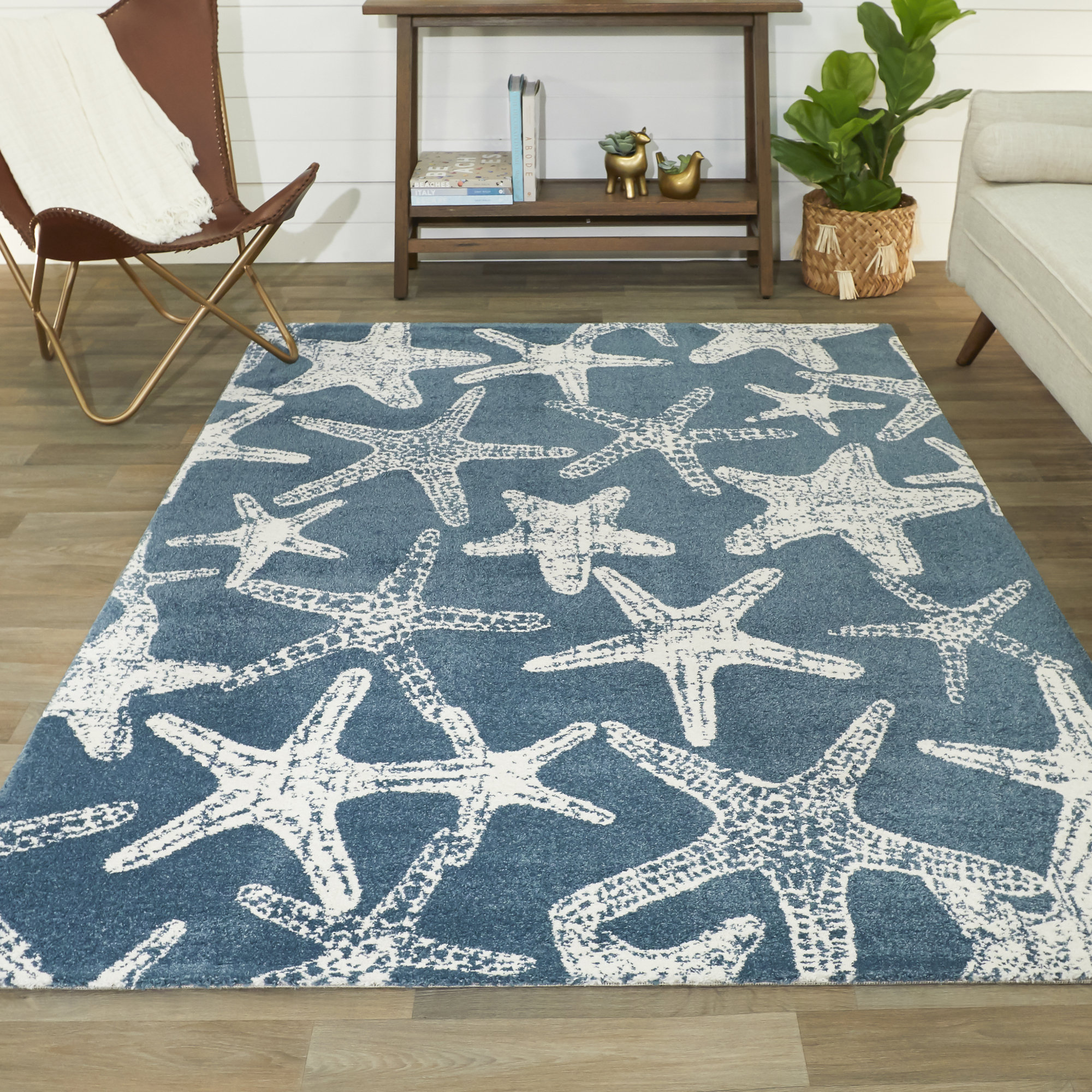 Highland Dunes Koski Geometric Blue/White Area Rug & Reviews | Wayfair
