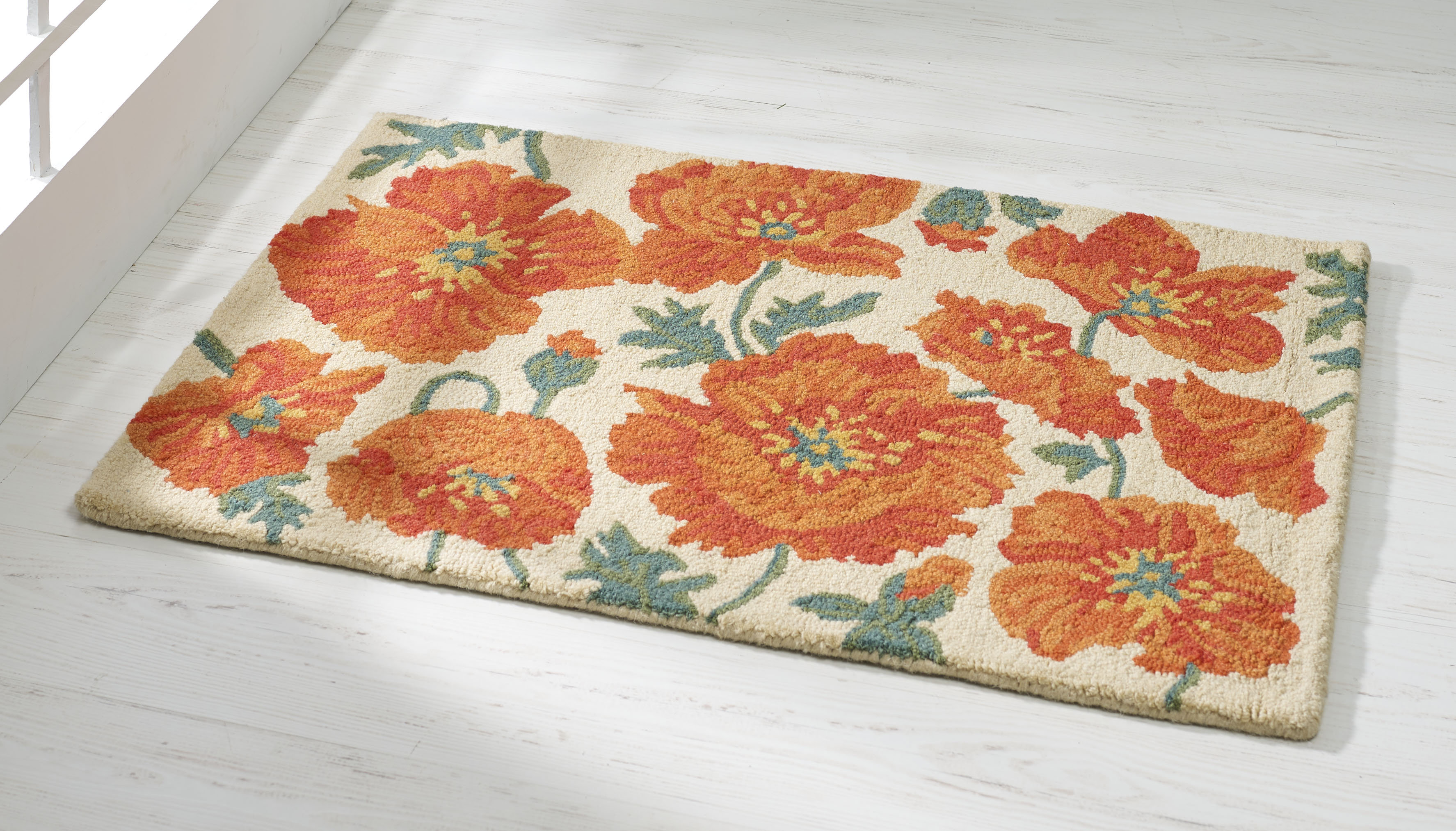 Home Furnishings by Larry Traverso Floral Handmade Hooked Wool Orange ...