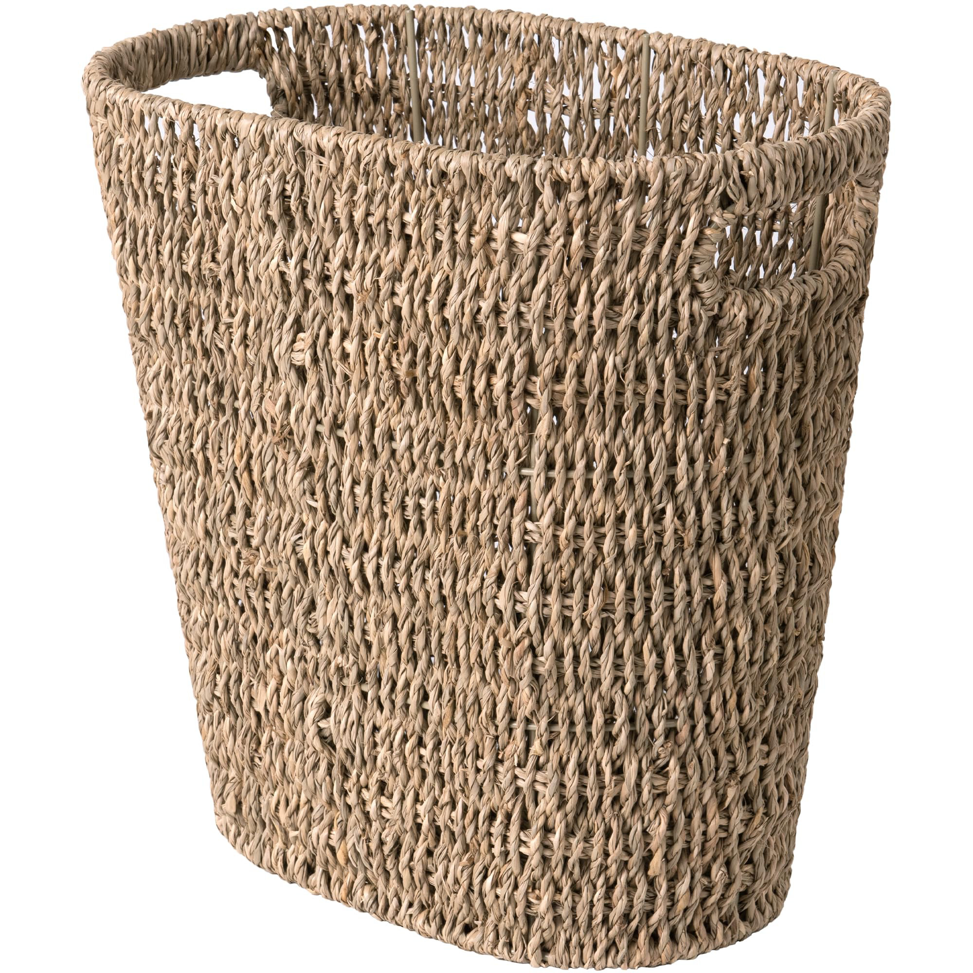 COOREL Wicker Waste Basket, Wicker Trash Basket With Built-In Handles ...