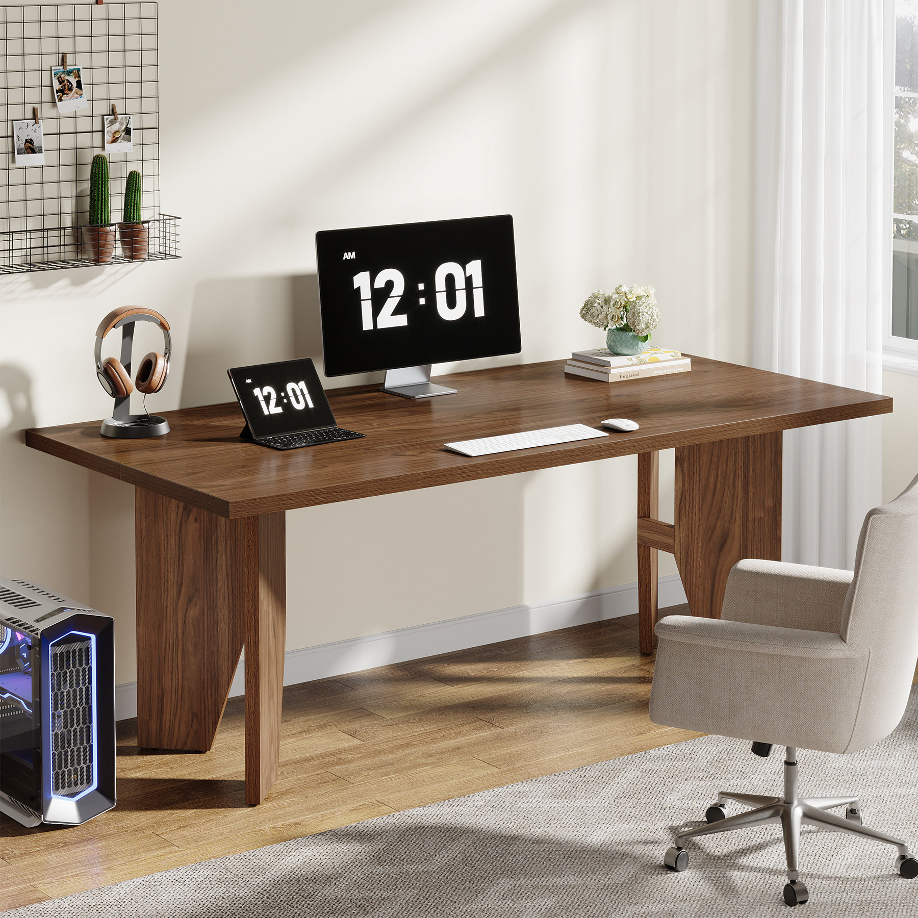 Millwood Pines 63" Executive Desk, Farmhouse Office Computer Desk For ...