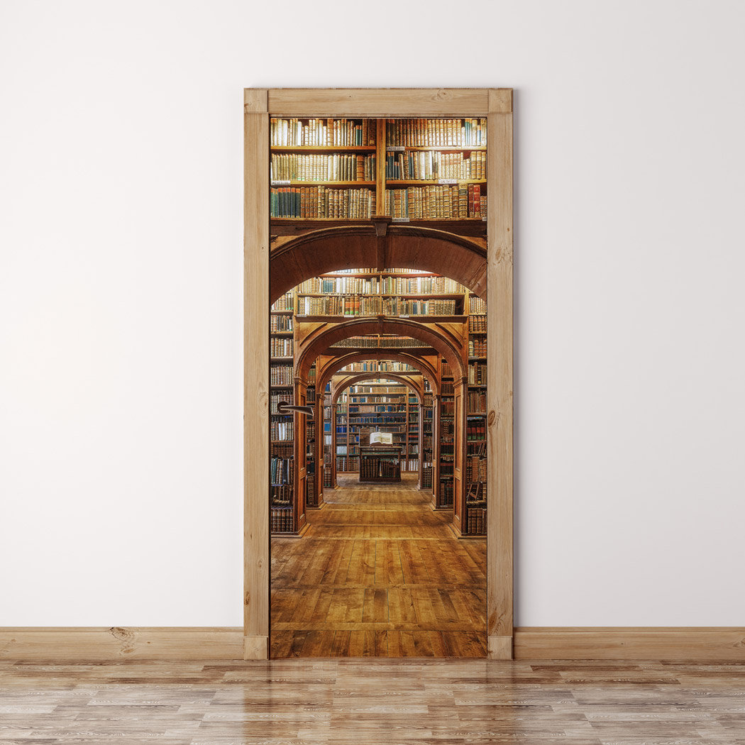 Latitude Run® Grand Library Door Wrap - Elegant Self-Adhesive Fabric ...