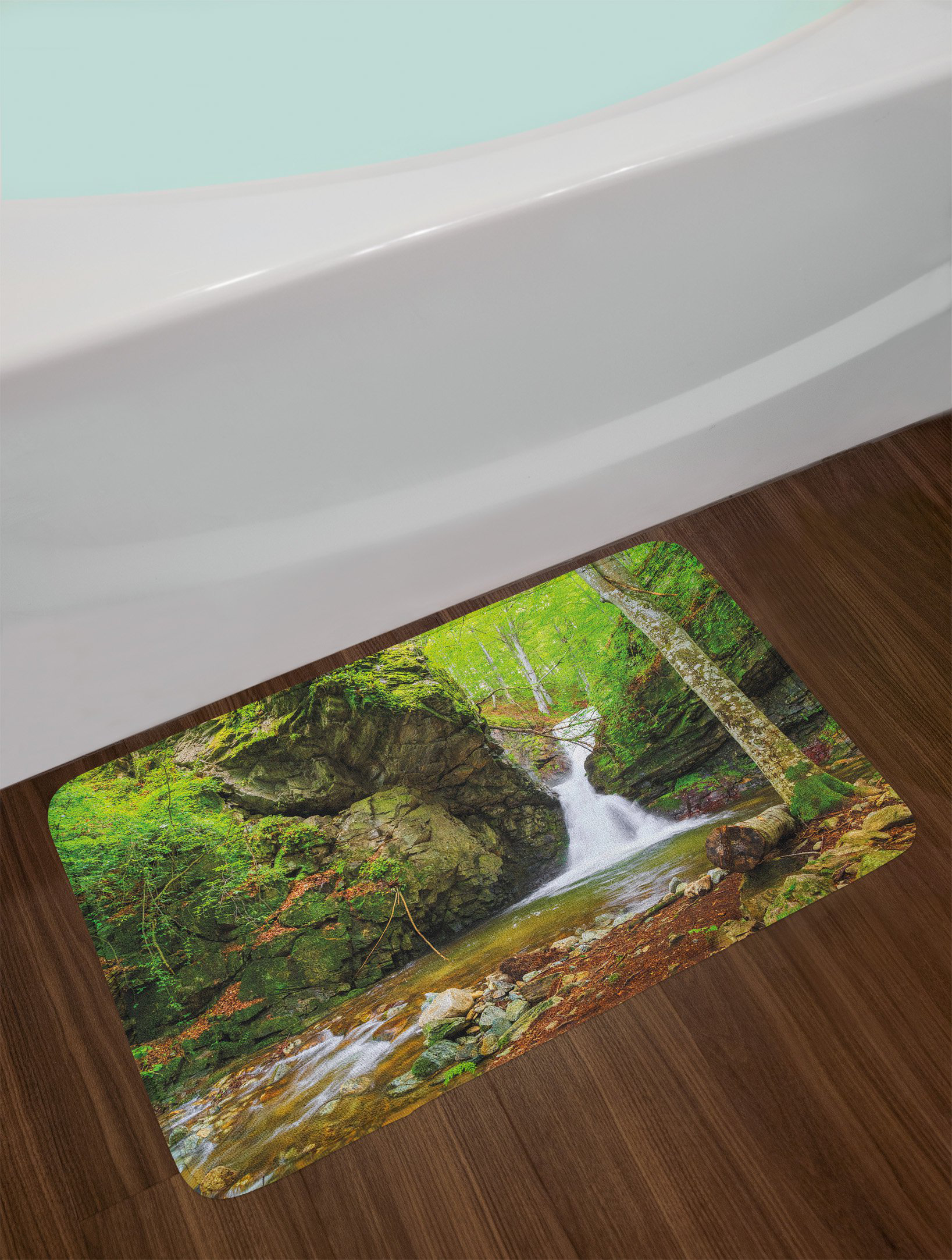 East Urban Home Waterfall Green and White Waterfall Bath Rug | Wayfair