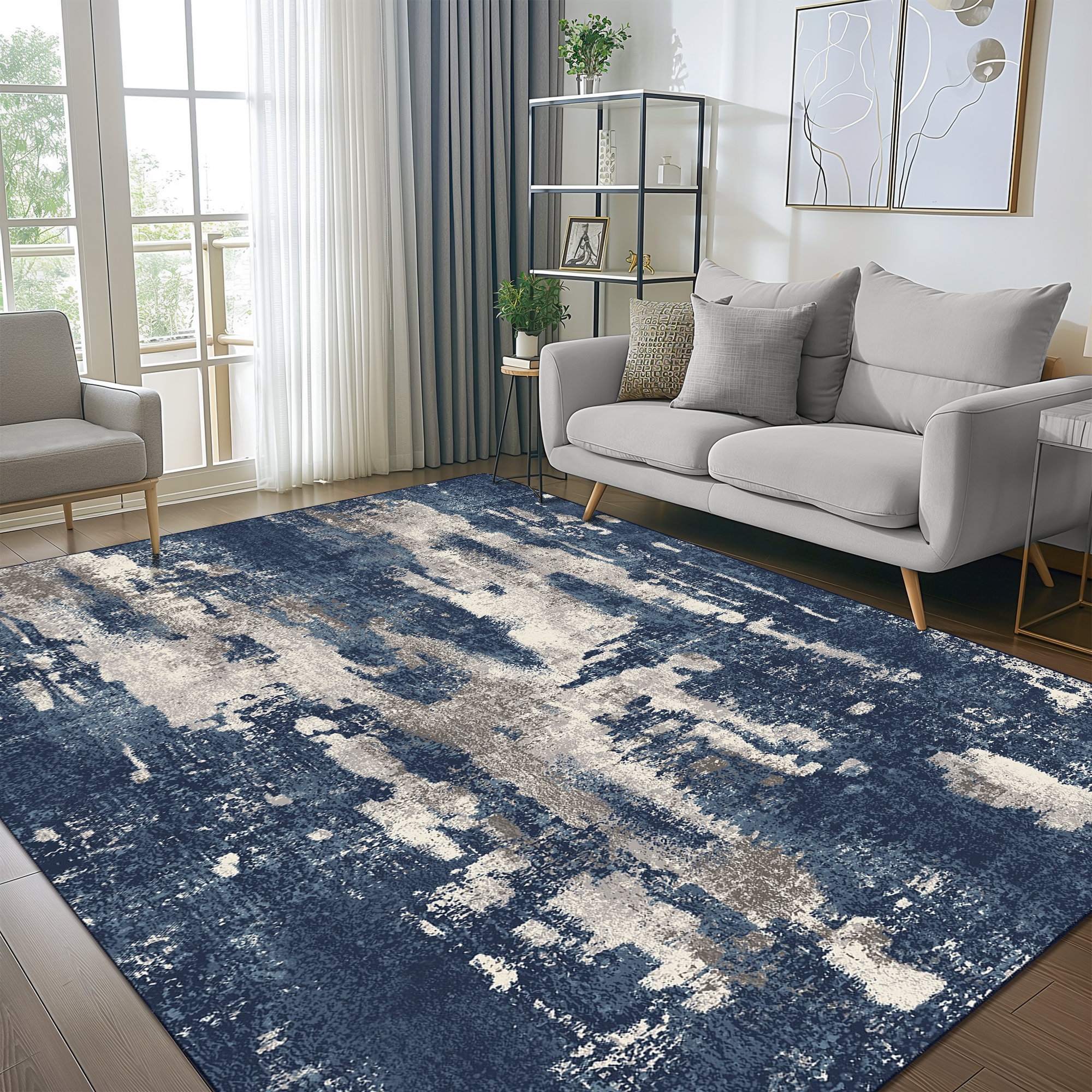 17 Stories Earby Blue Indoor Area Rug Washable Non-Slip Rugs for Living ...