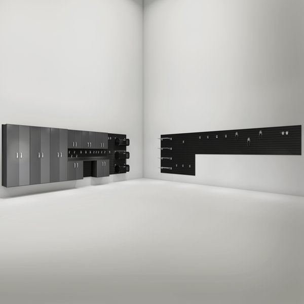 Flow Wall 37 Piece Slatwall Panel, Tall Cabinet, Shelf, Bin, Hook ...