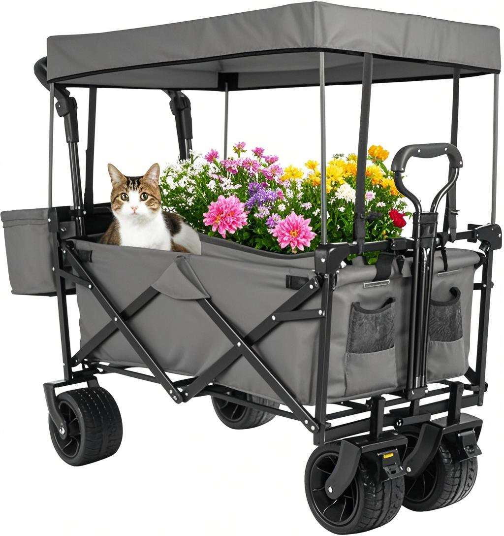 Pirecart Extra Large Collapsible Wagon W/removable Canopy, 250lbs ...