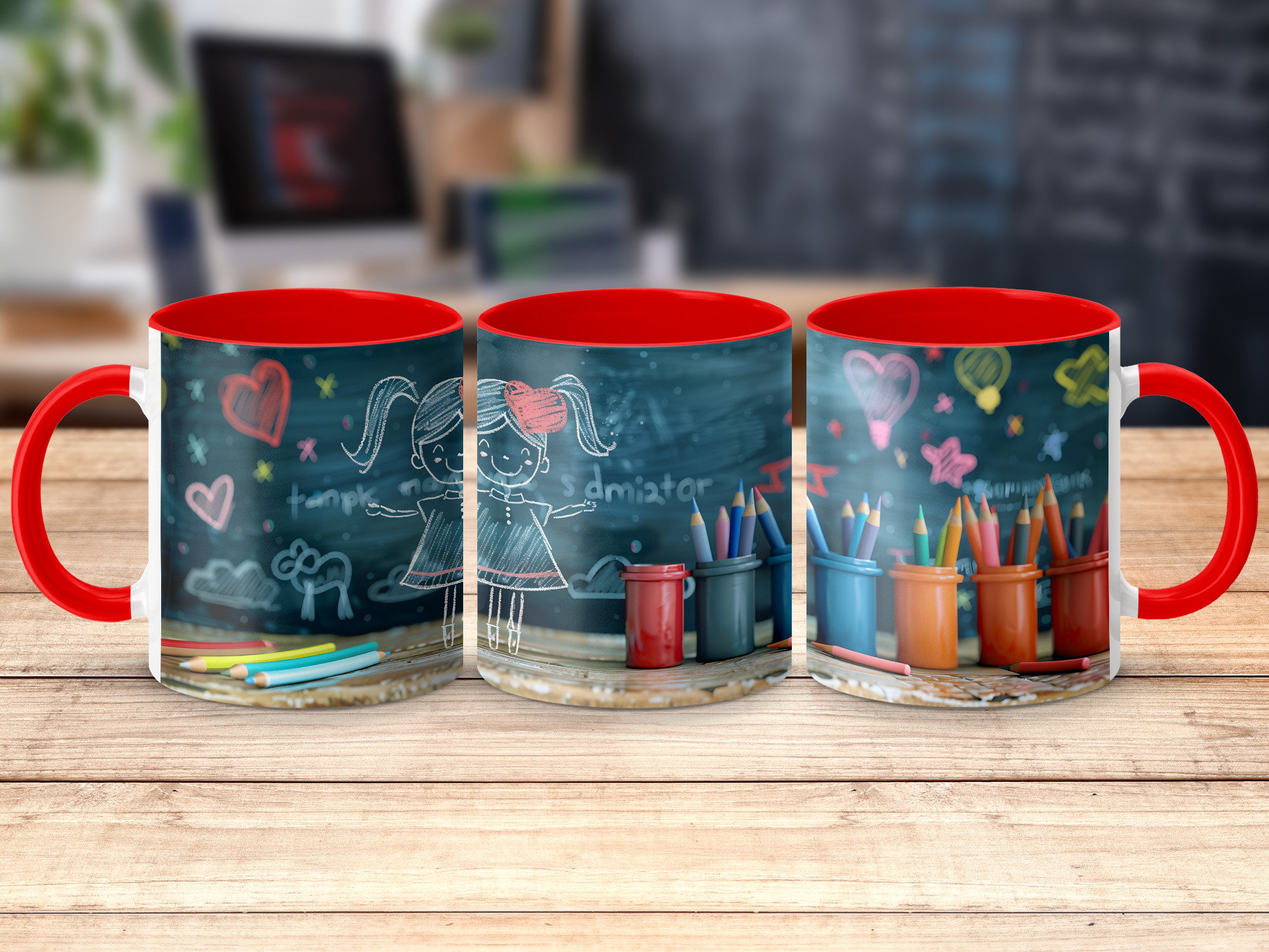 East Urban Home Set of 3 Kids Drawing Style 11oz Accent Mugs – White ...