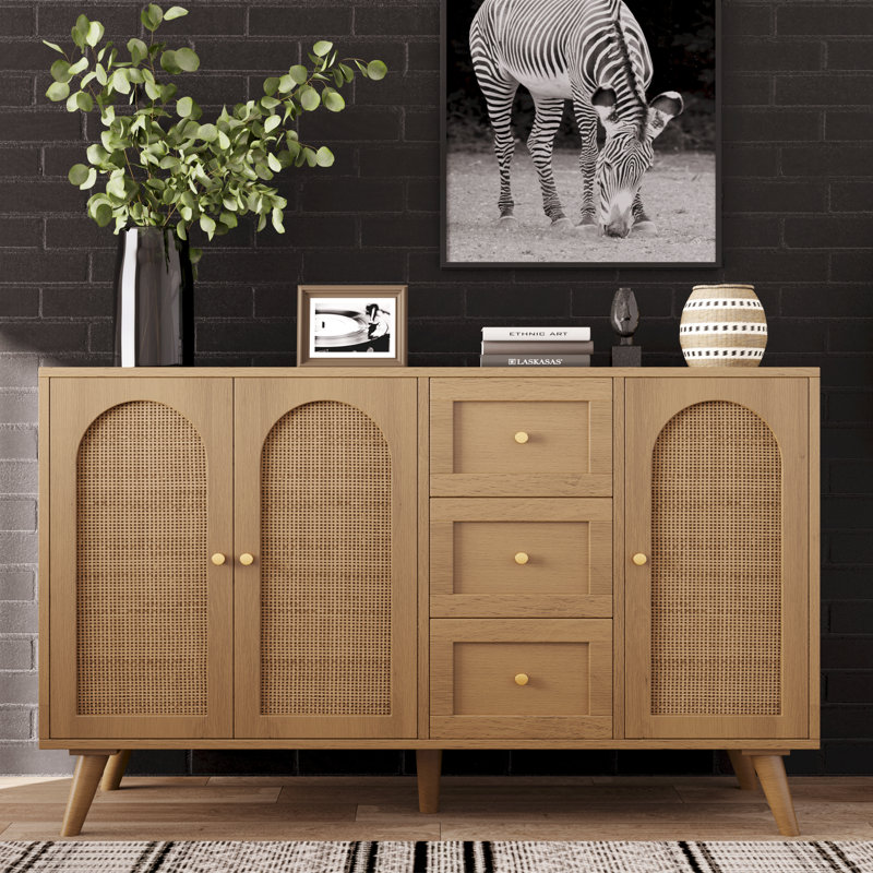 Bay Isle Home™ Ahmiyah 50'' Sideboard, Rattan Kitchen Buffet with Doors ...