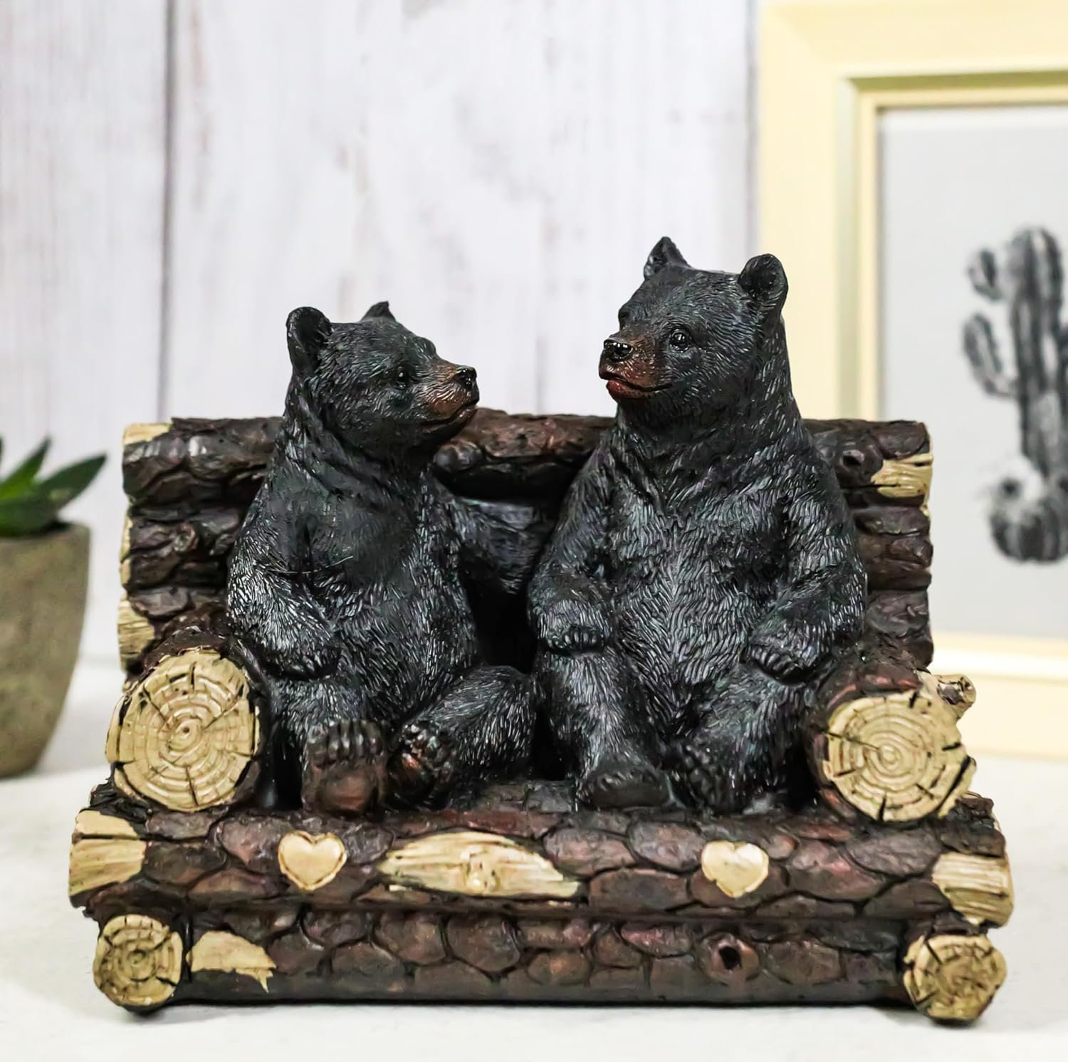 Millwood Pines Rustic Black Bears Father And Son Family Sitting On Tree ...