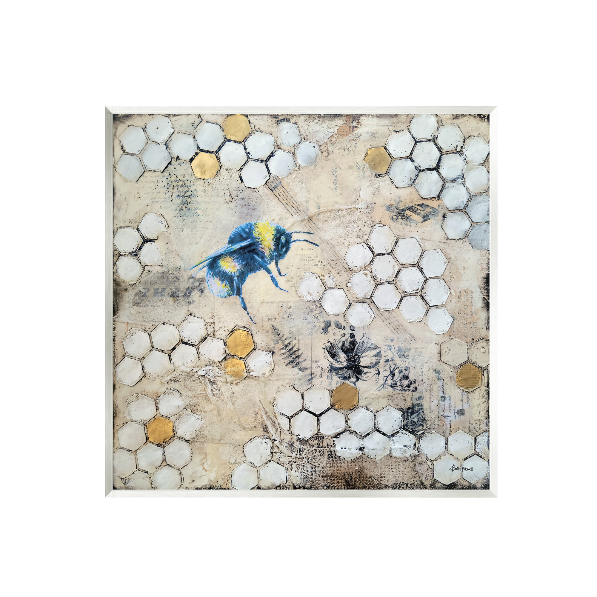 Stupell Industries Bee Insect Collaged Botanical Hive Wall Plaque Art ...
