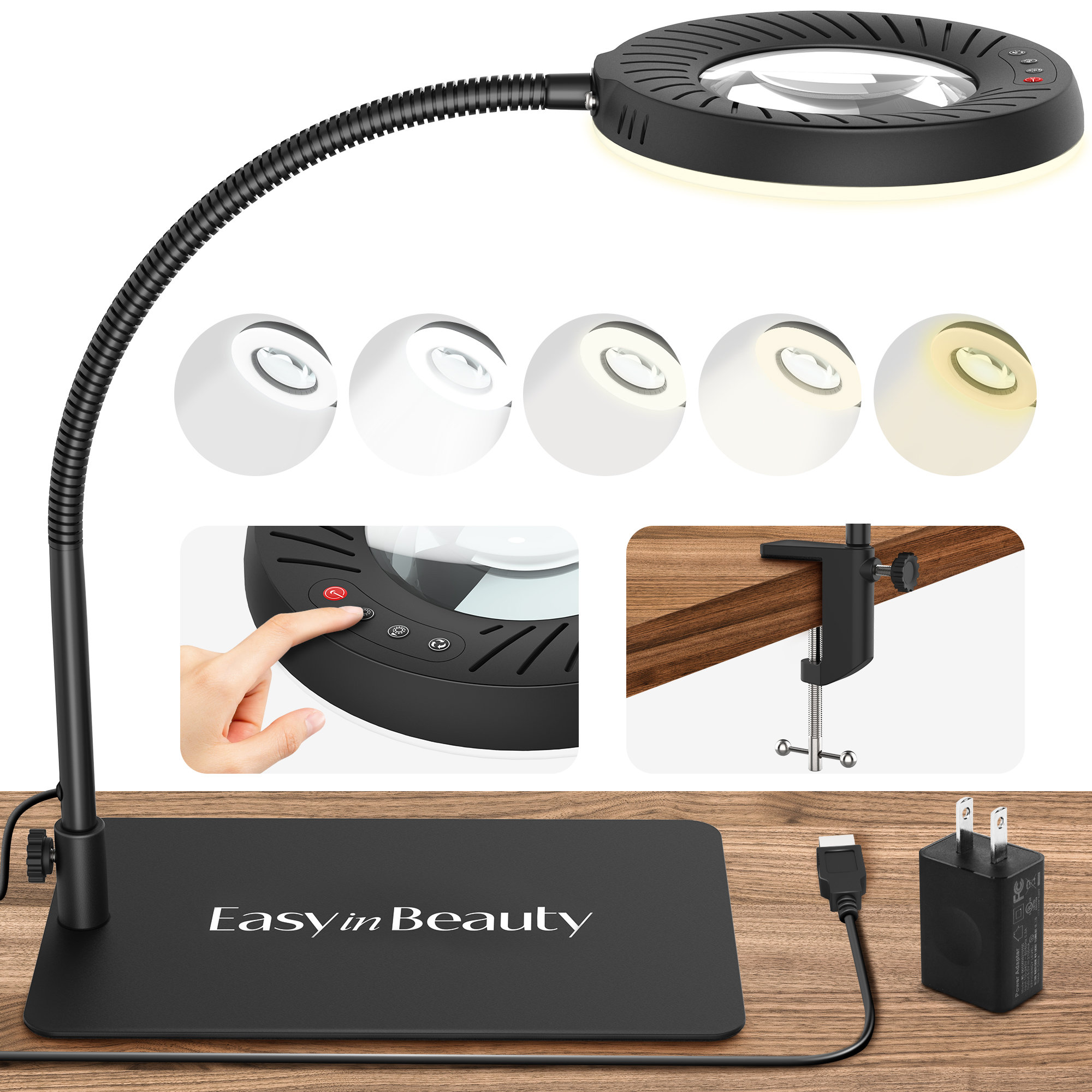 Mercer41 Ezekiah 10W Adjustable LED Table Lamp with 8X Magnifier ...