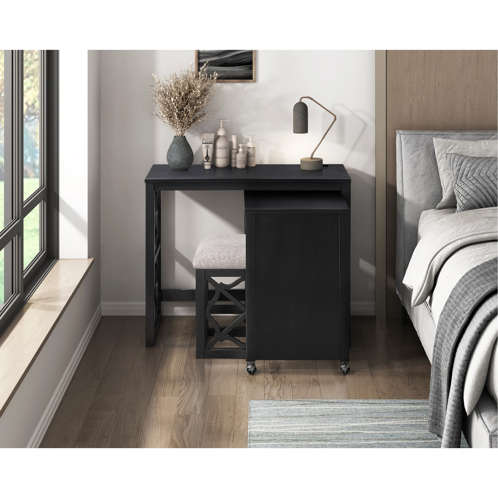 Corrigan Studio Desks And Stool Set 3Pc Rolling Desk With Casters, 2 ...