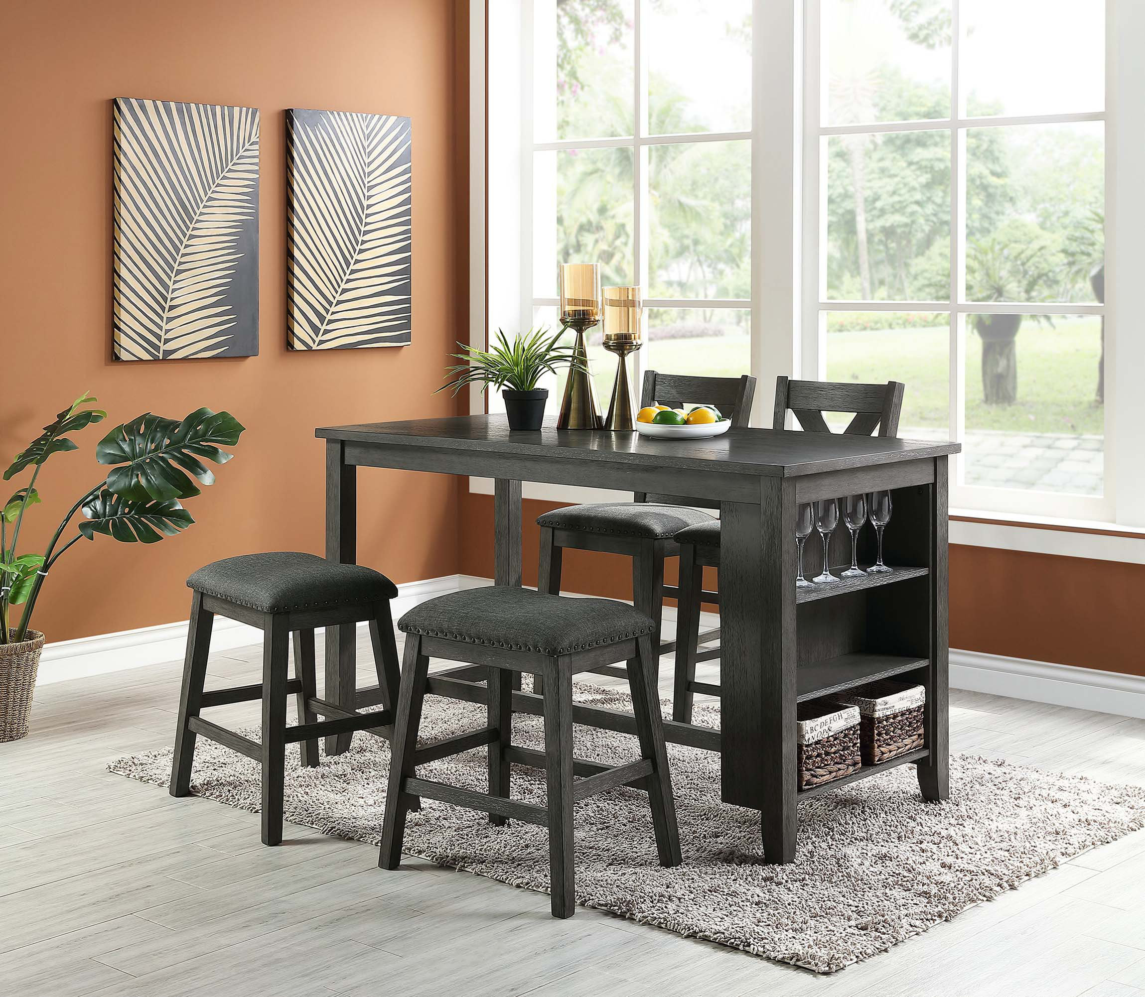 Lark Manor™ Modern 5Pc Counter Height High Dining Table W Storage ...
