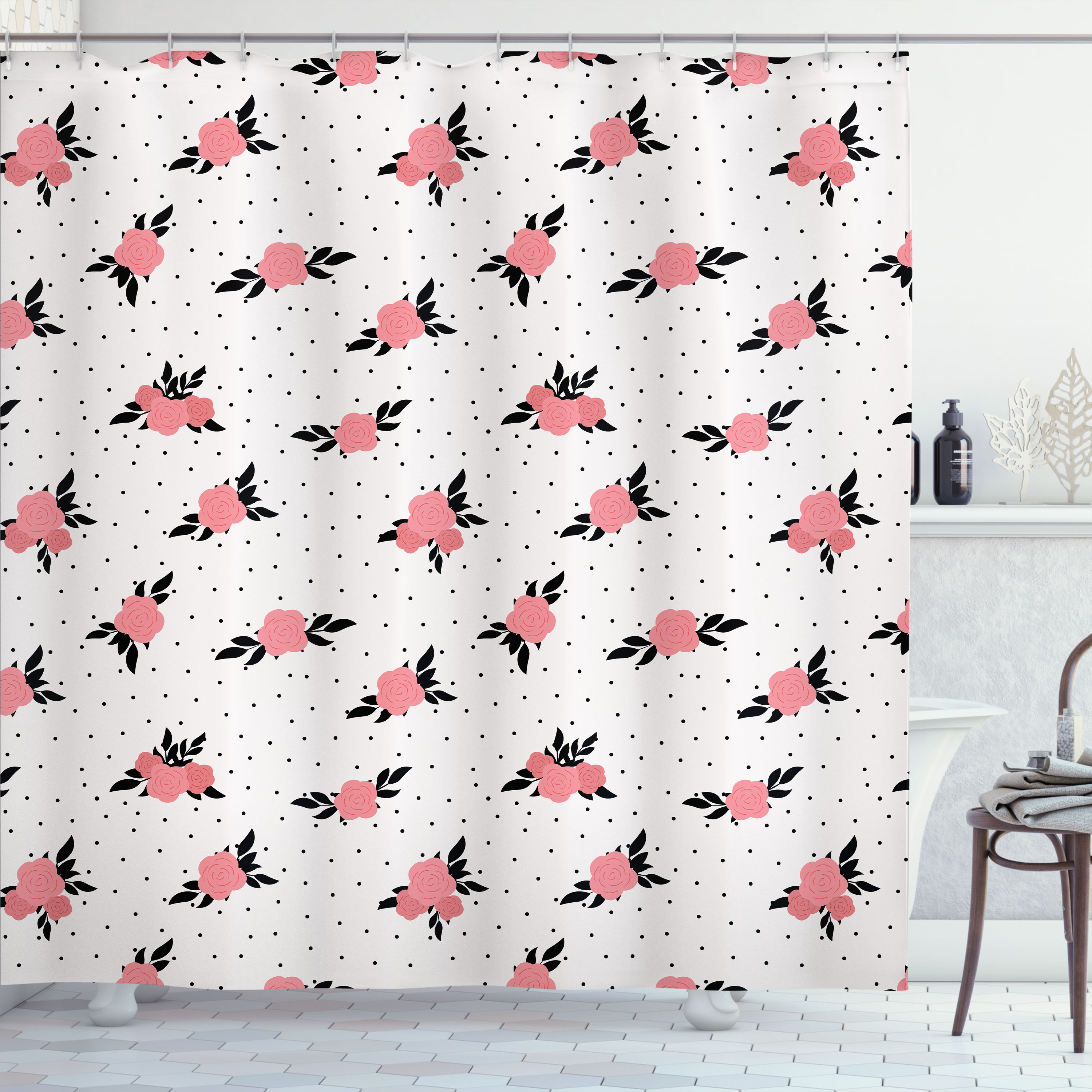 Ambesonne Floral Shower Curtain Vintage Roses And Leaves Coral Pale