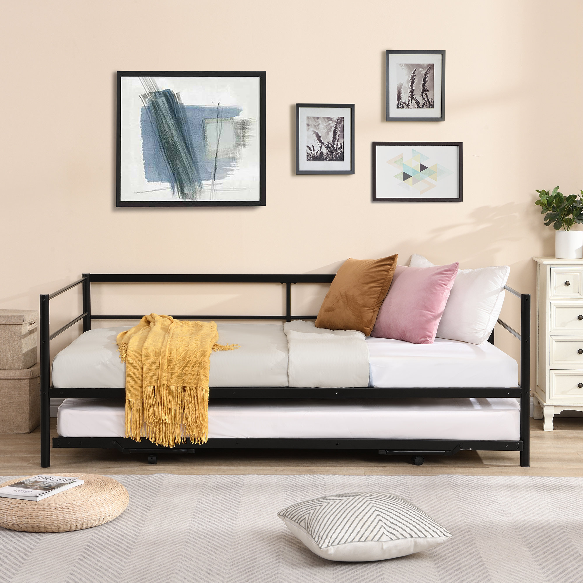 Latitude Run® Cevennes Twin Steel Daybed with Trundle | Wayfair