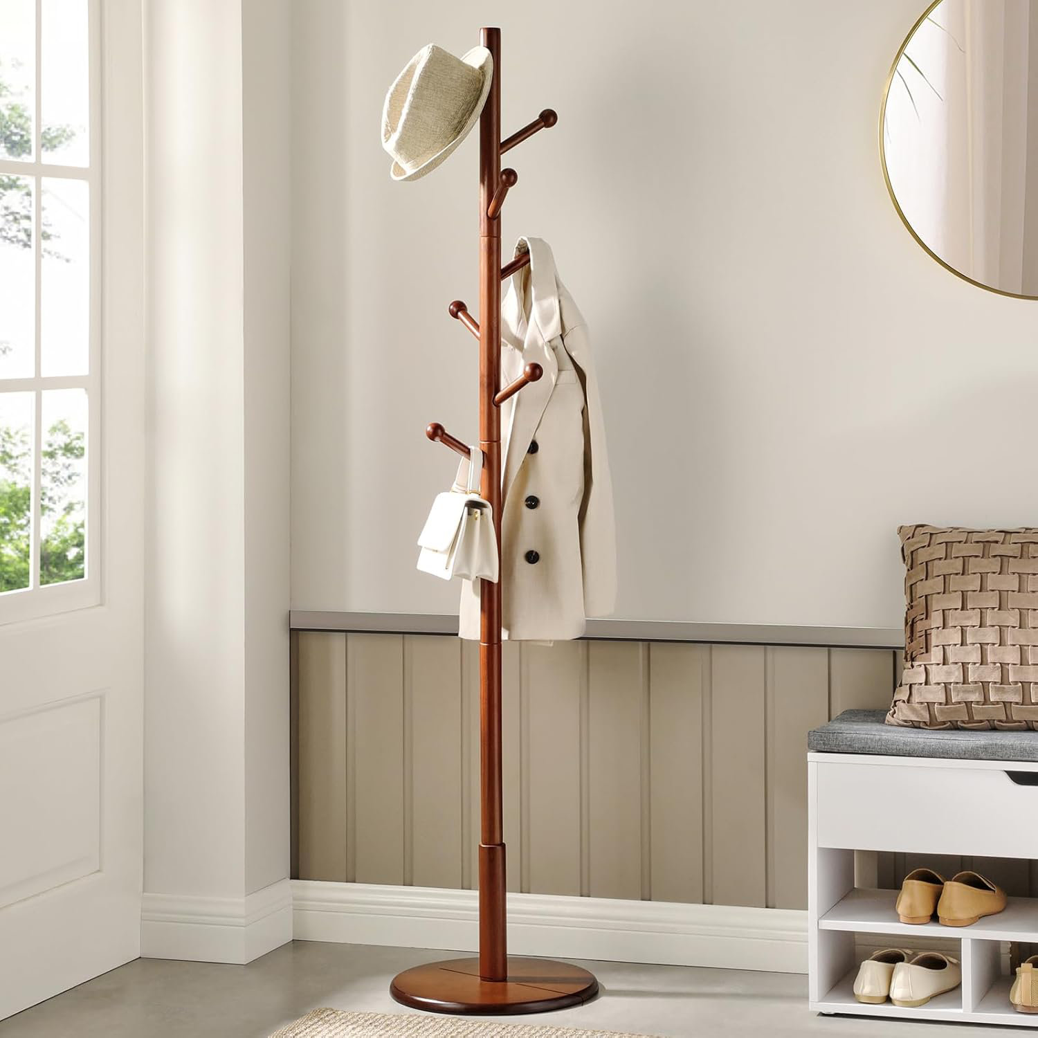 George Oliver Solid Wood Coat Rack, Free Standing Hall Coat Tree with 7 ...