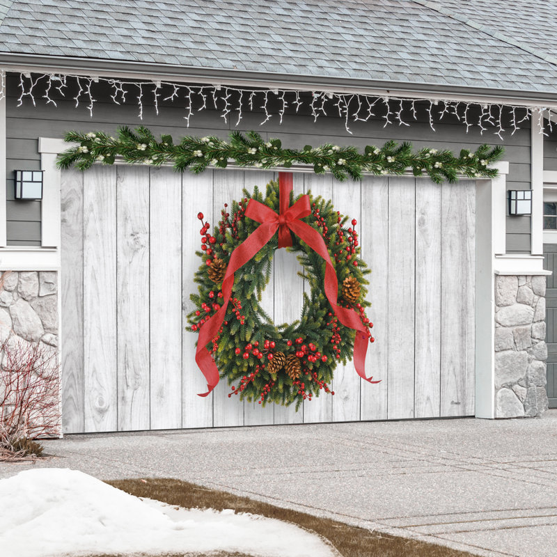 My Door Decor Christmas Wreath Christmas Garage Door Banner - Outdoor ...