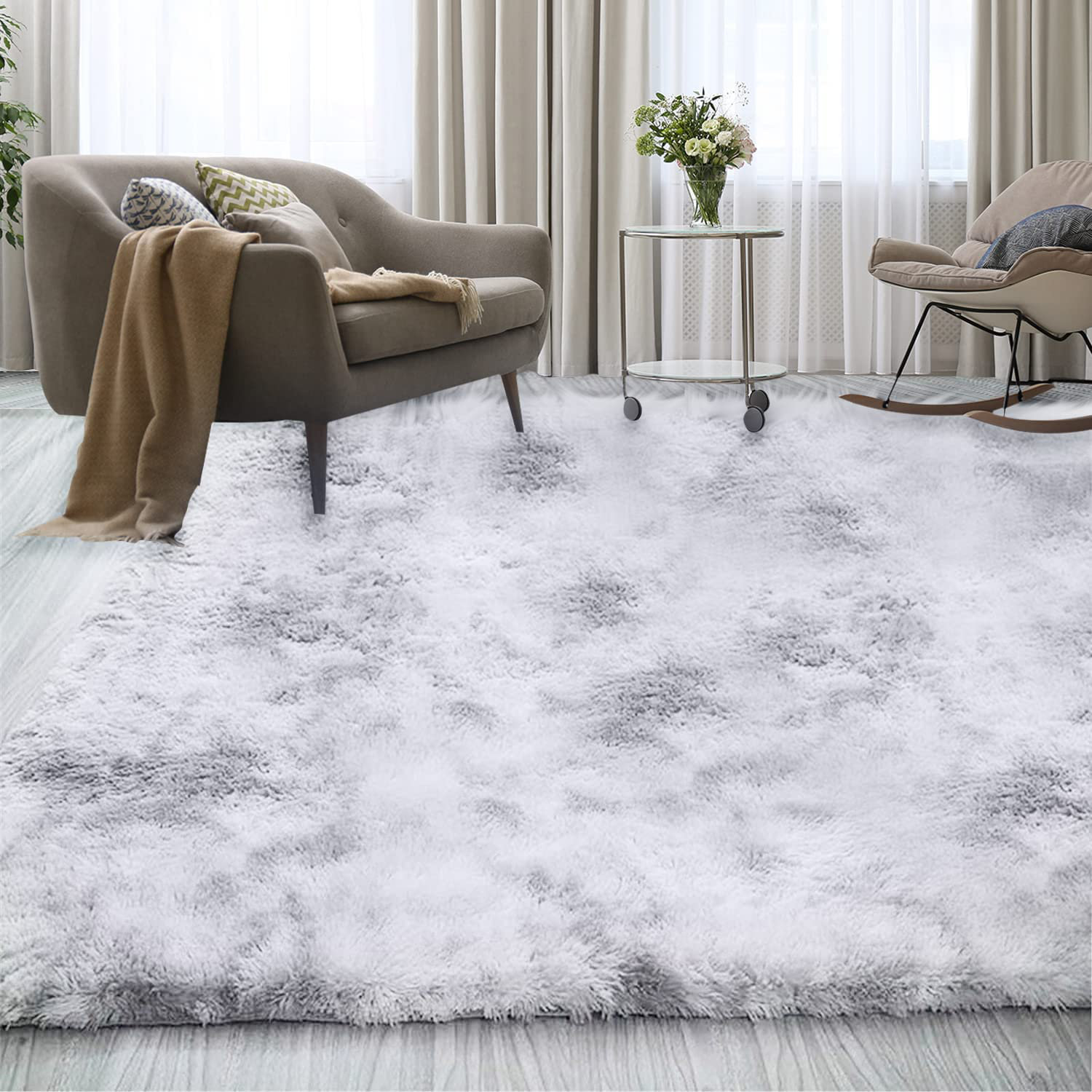 Everly Quinn Tie Dye Shaggy 5x7 Area Rug - Fluffy Area Rug For Living ...