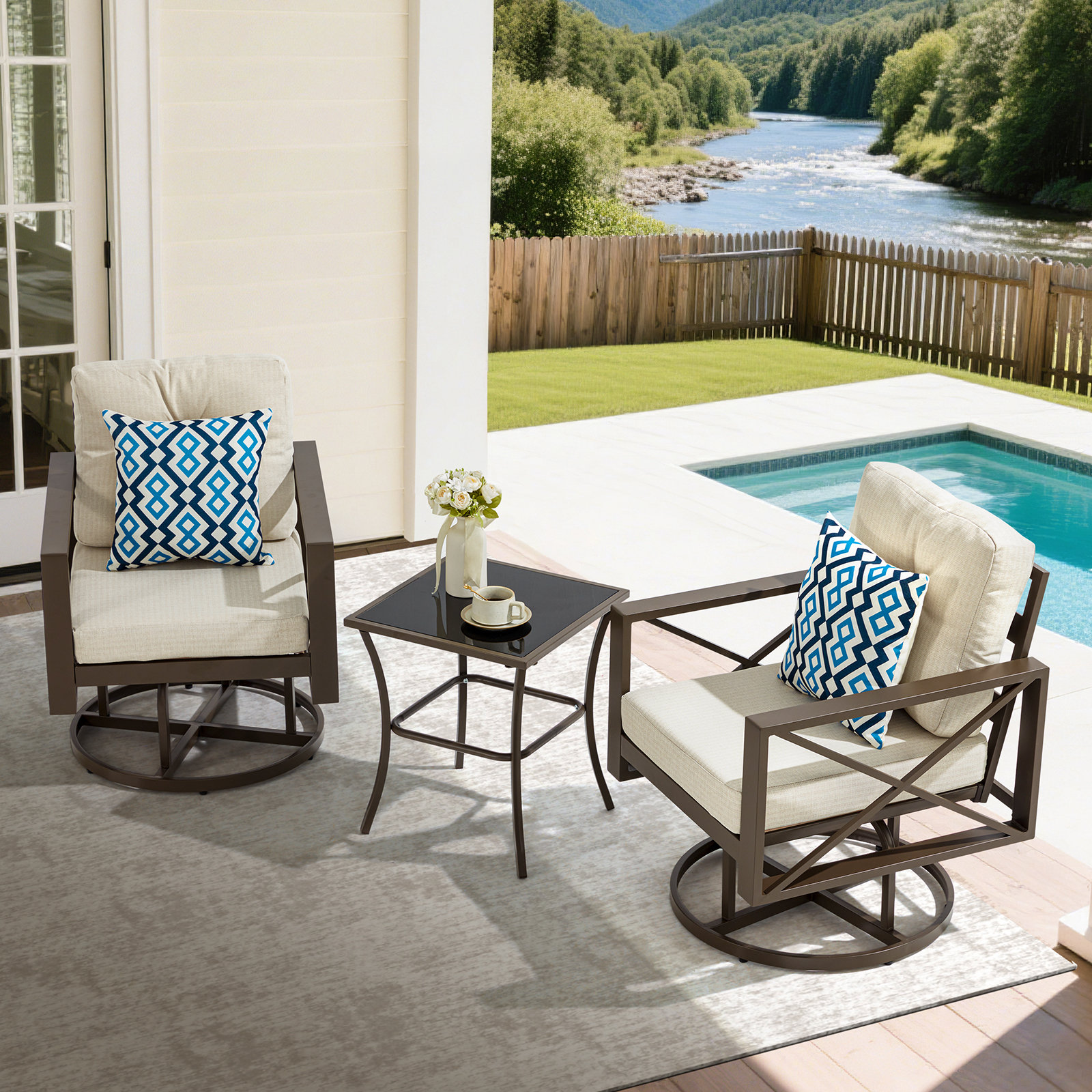 Ebern Designs Yalissey 3 Pieces Metal Patio Furniture Set, Outdoor ...