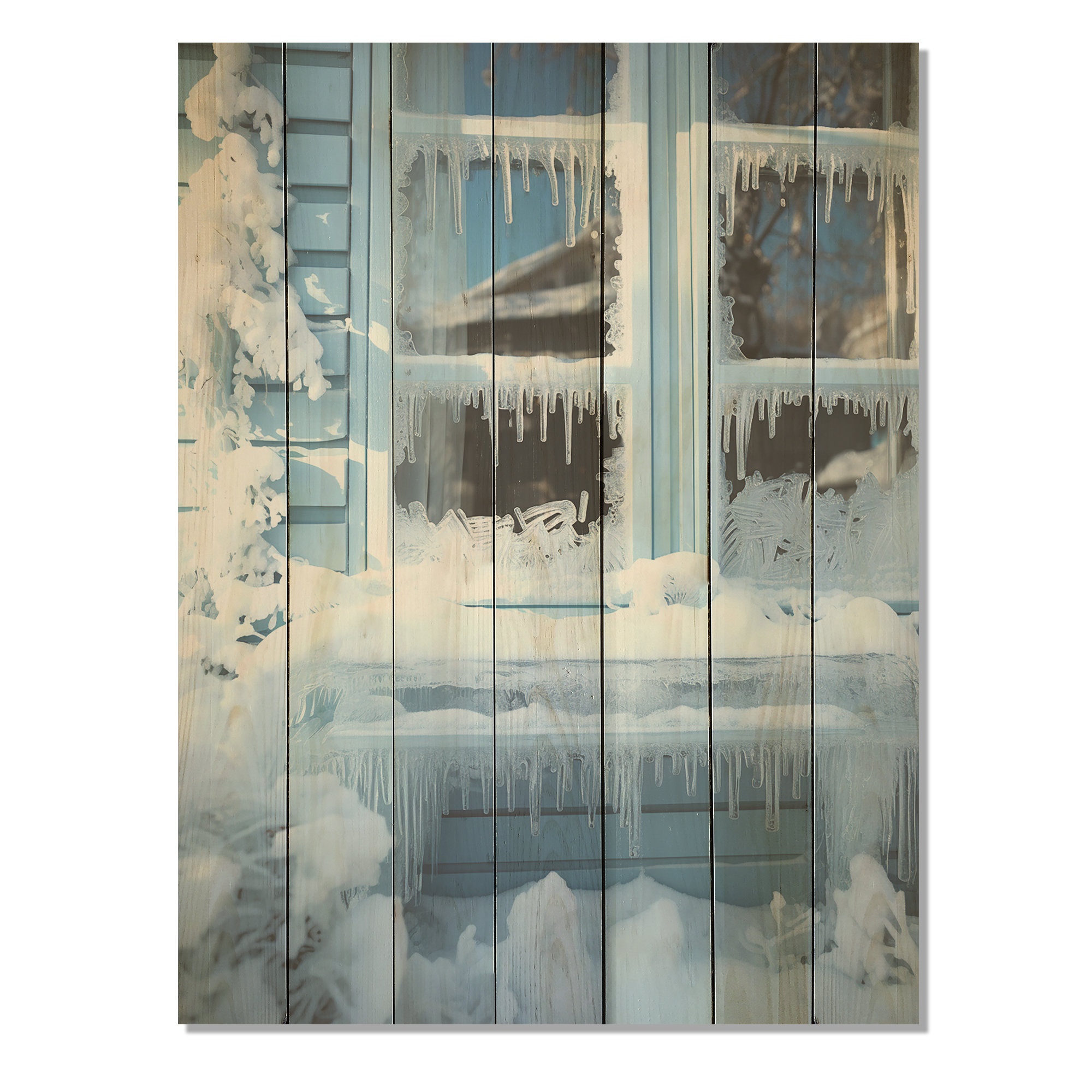 Winston Porter Winter Window Frozen Glass II - Winter Landscape On Wood ...