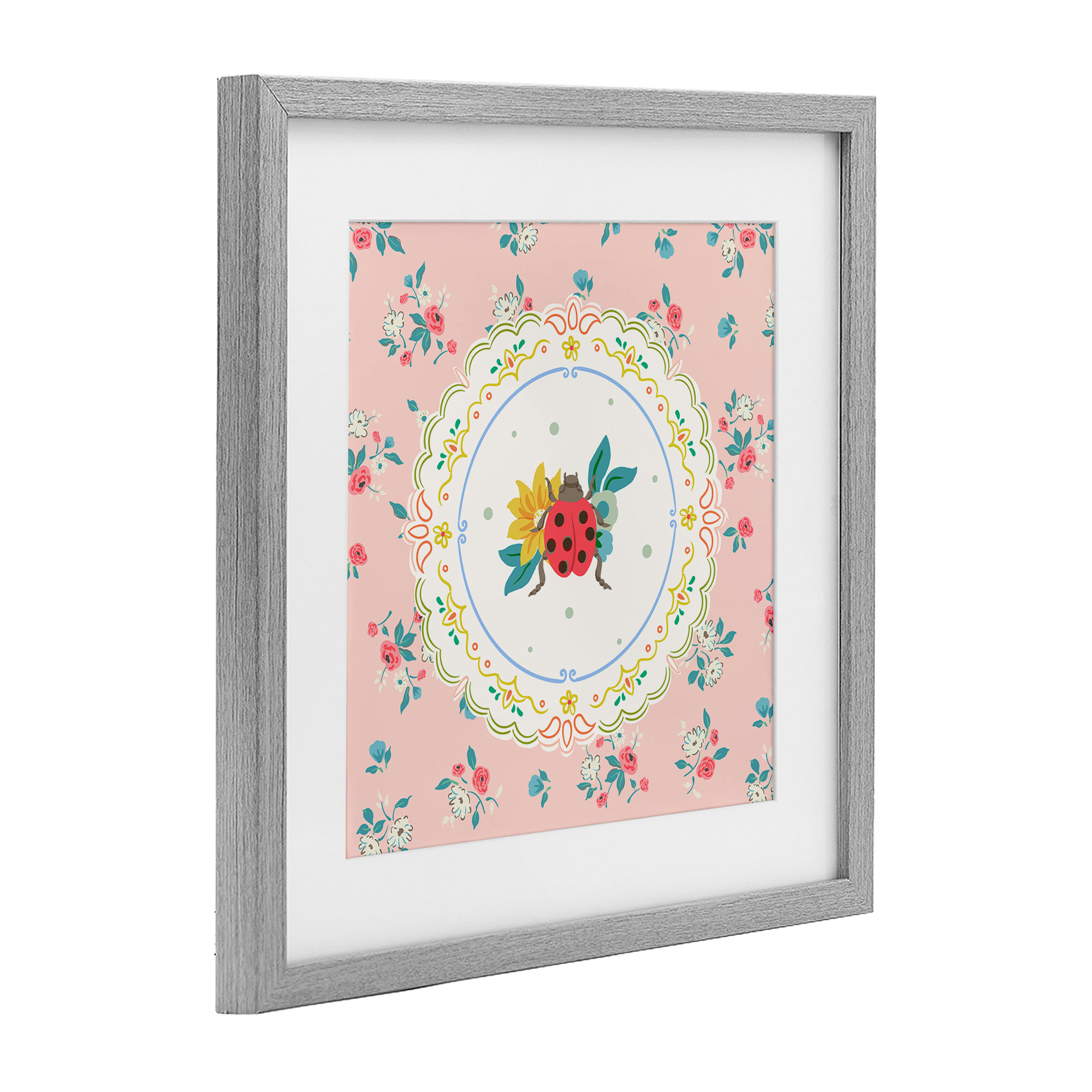 Ophelia & Co. Spring Lady Bug Lace Pattern Framed Print Under Glass ...