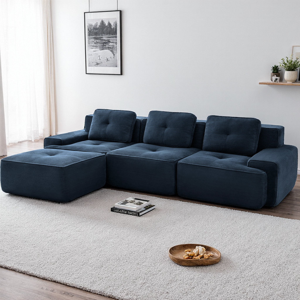 Latitude Run® 117" L-Shaped Modular Sectional Sofa with Ottoman, 3 ...