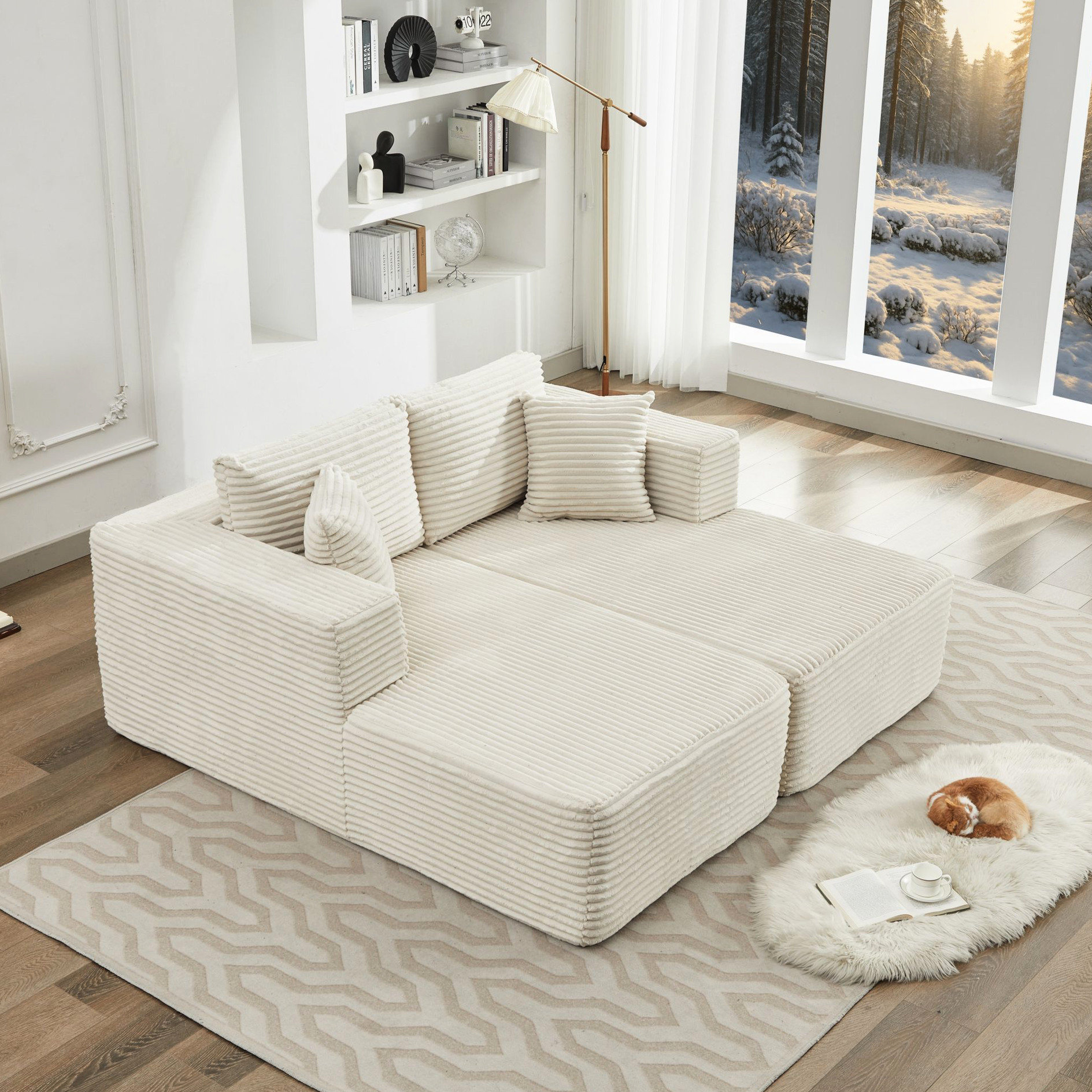 Everly Quinn Corduroy Cloud Sectional Couch With Double Chaise Lounges ...
