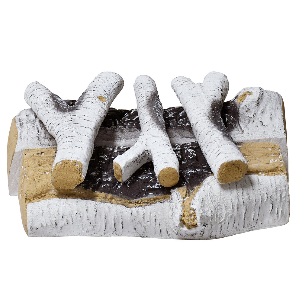 Arlmont & Co. Polad Gas Fireplace Logs,5pcs Ceramic White Birch Wood ...