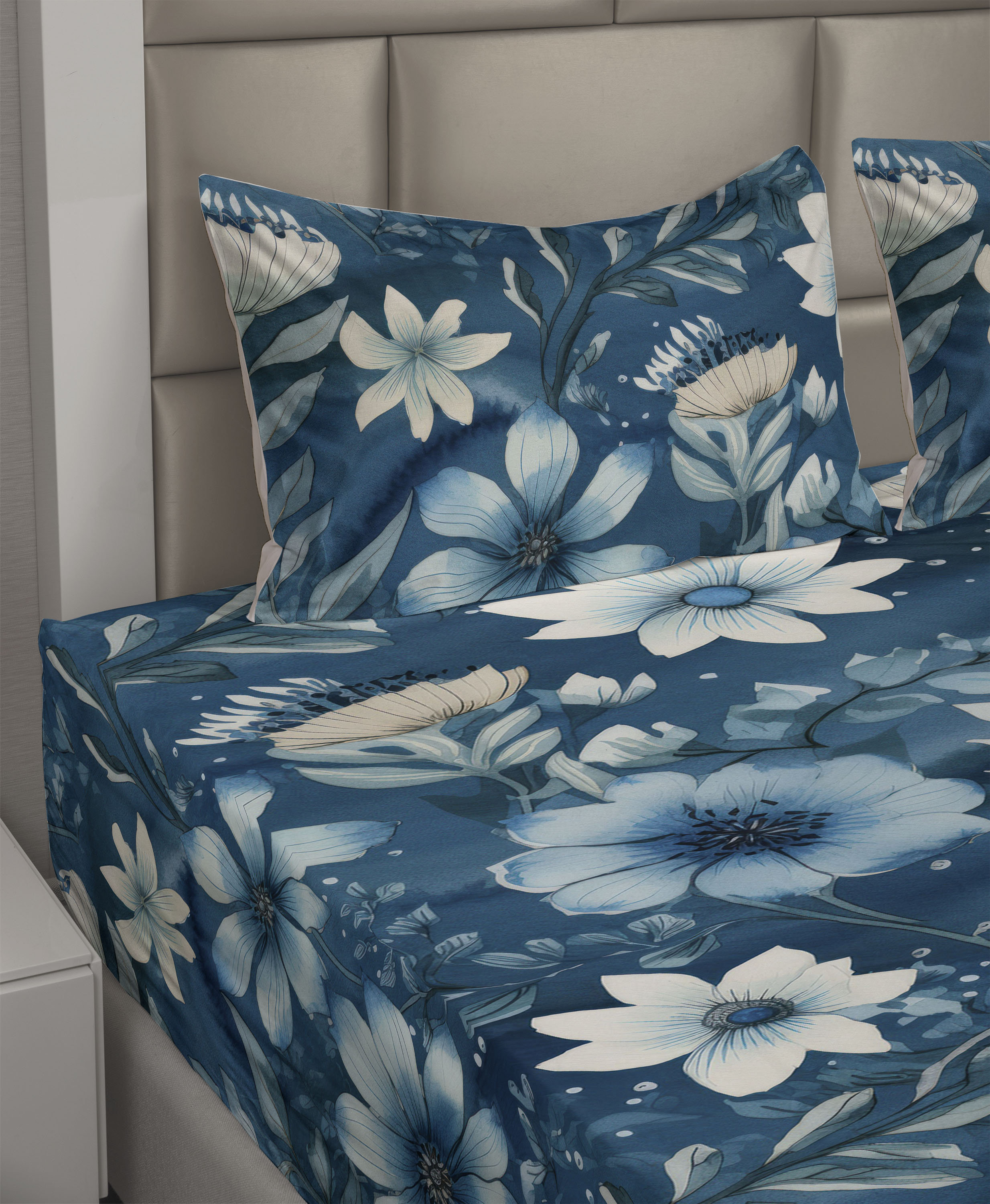 Ambesonne Floral Design Sheet Set Aquatic Colors Flower Sea Blue ...