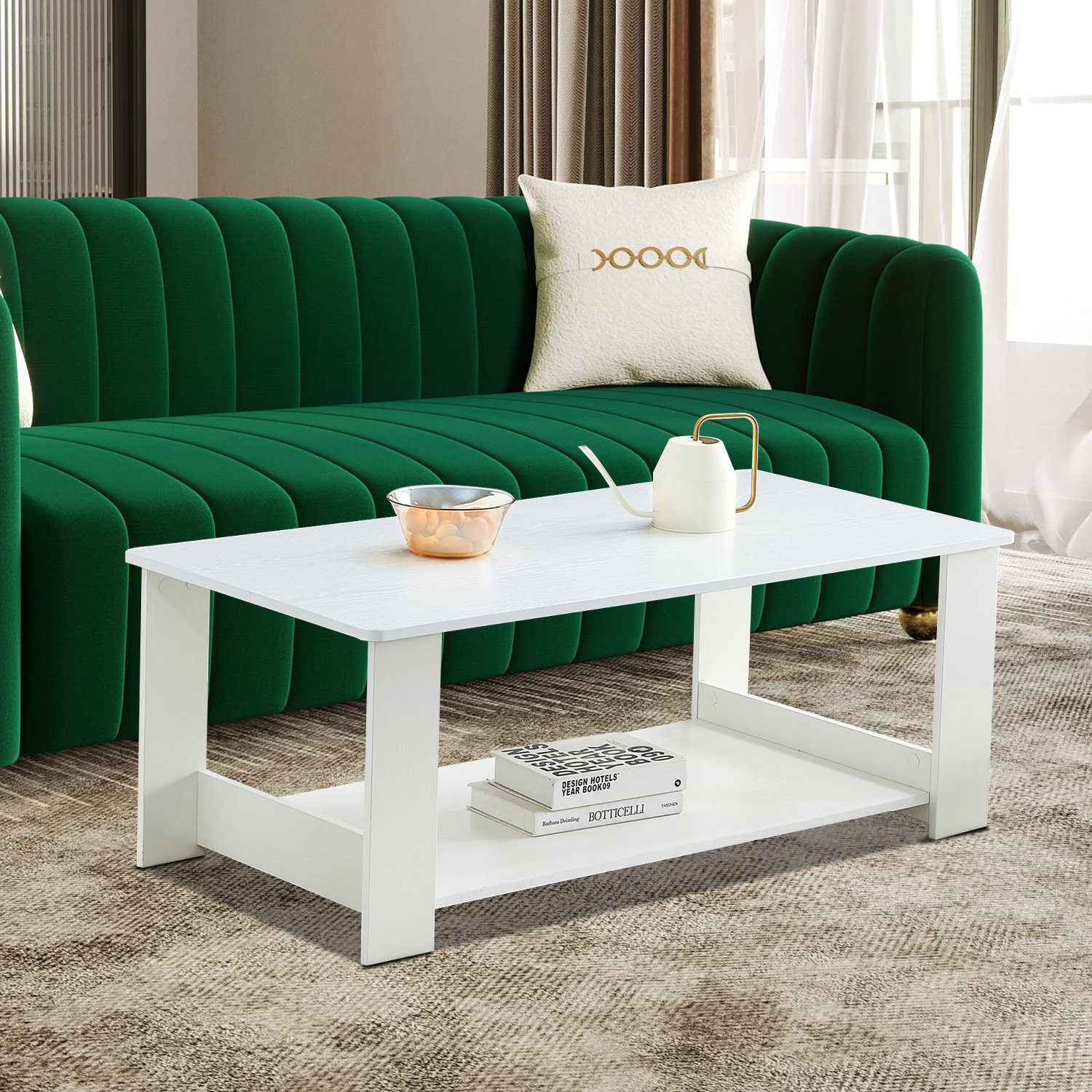 Ebern Designs Hueck Modern minimalist coffee table with shelf and ...