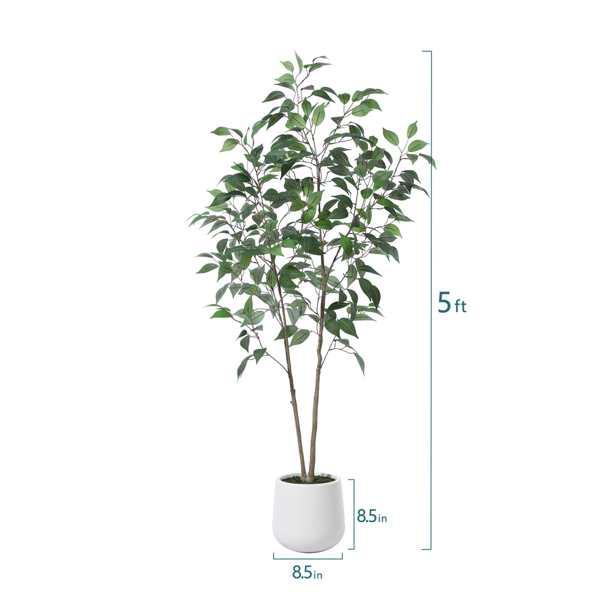 Primrue Adcock Faux Ficus Tree with Round White Planter, Pre Potted ...