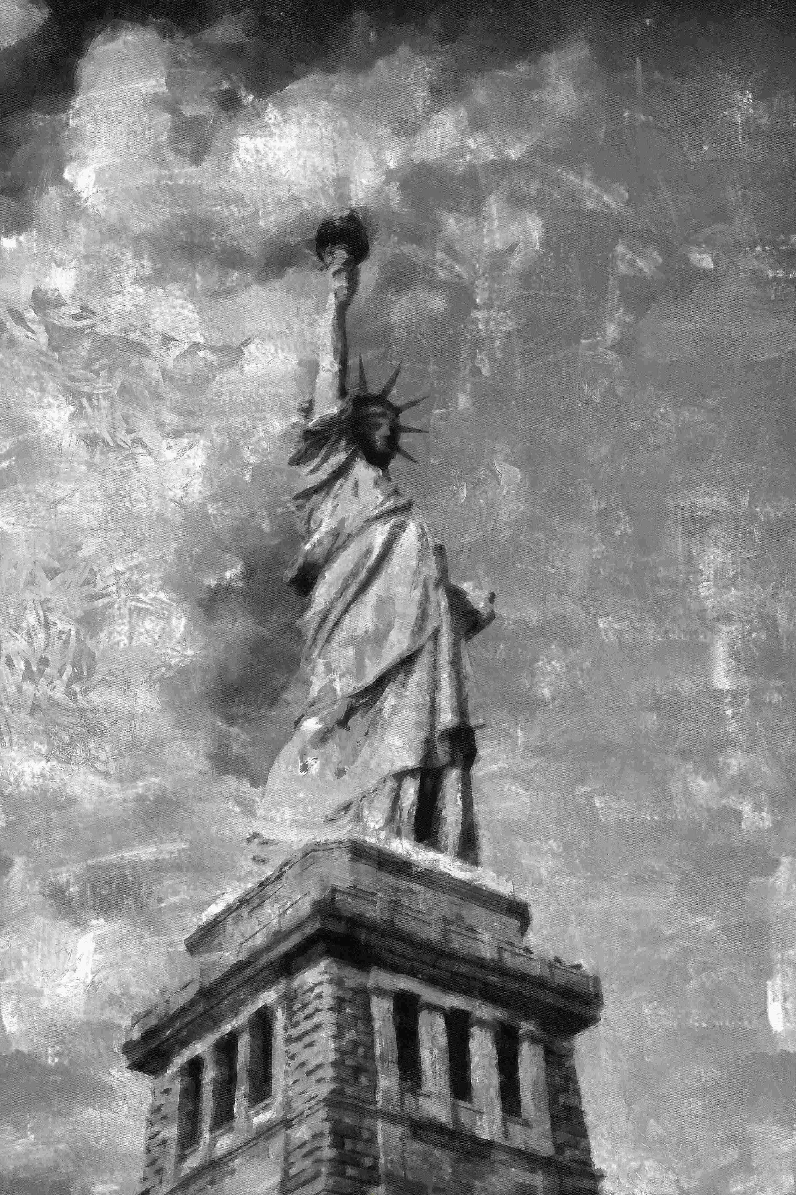 Winston Porter Grayscale Statue Of Liberty Painting | Wayfair