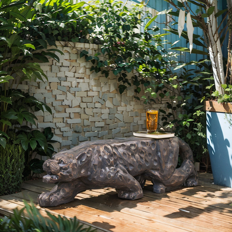 Bungalow Rose Lightweight Concrete Leopard-Shaped Bench | Wayfair