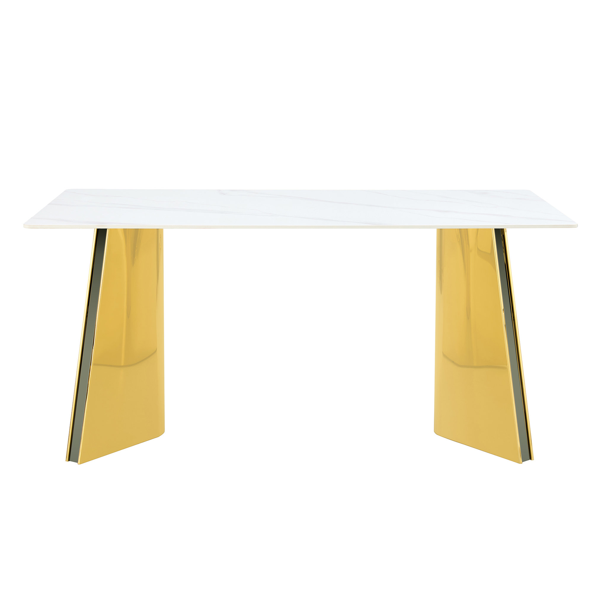Mercer41 Luxurious Snow Mountain Stone Slab Dining Table With Golden ...