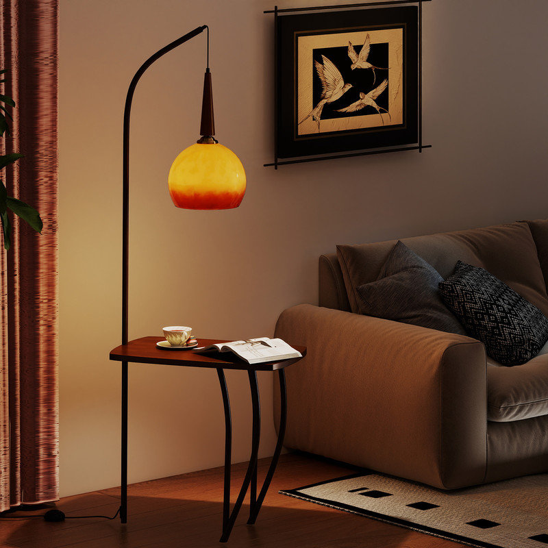 George Oliver 67'' H Wooden Tray Table Floor Lamp With 3 Color ...