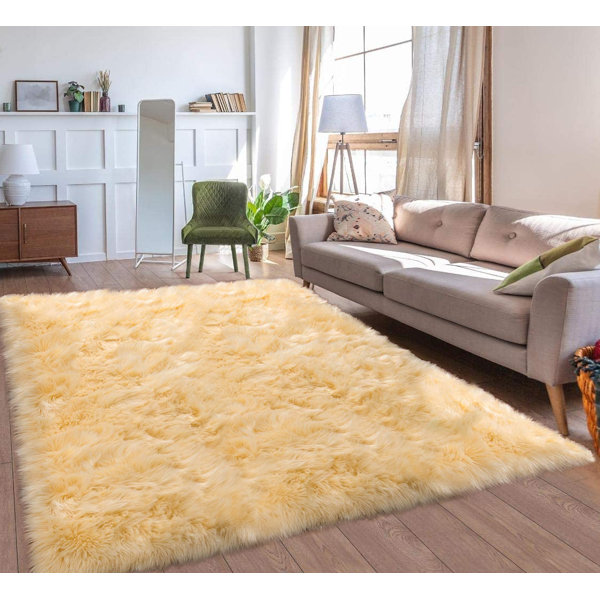 Everly Quinn Handmade Shag Faux Sheepskin Beige/Yellow Area Rug ...
