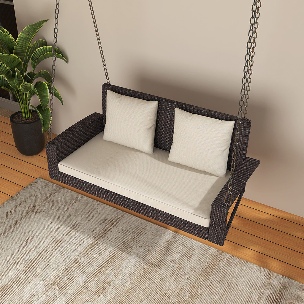 Ebern Designs 2-Person Wicker Hanging Porch Swing With Chains | Wayfair