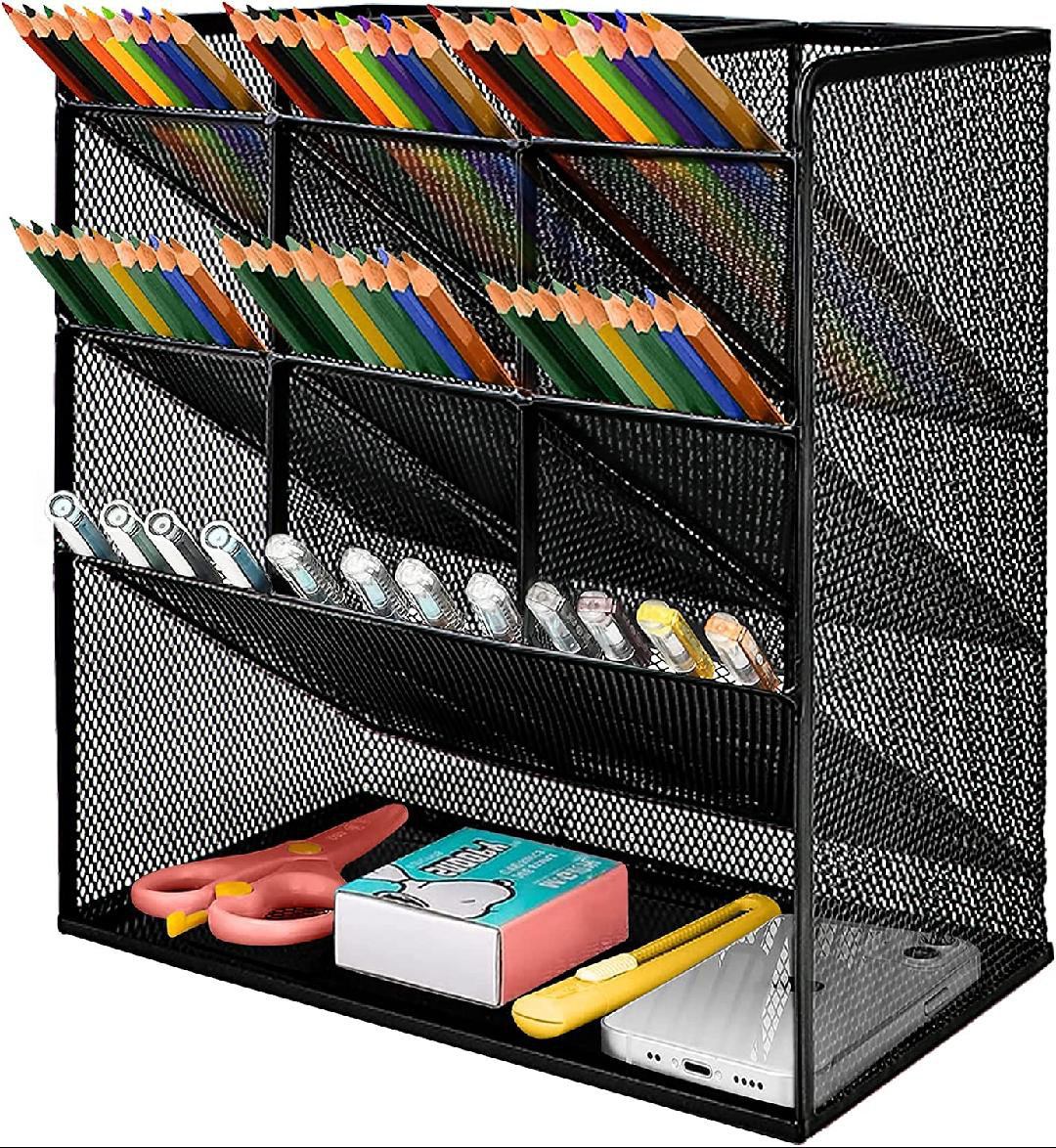 Inbox Zero Mesh Pen Holder Desk Organizer 4 Tiers, 10 Compartments ...