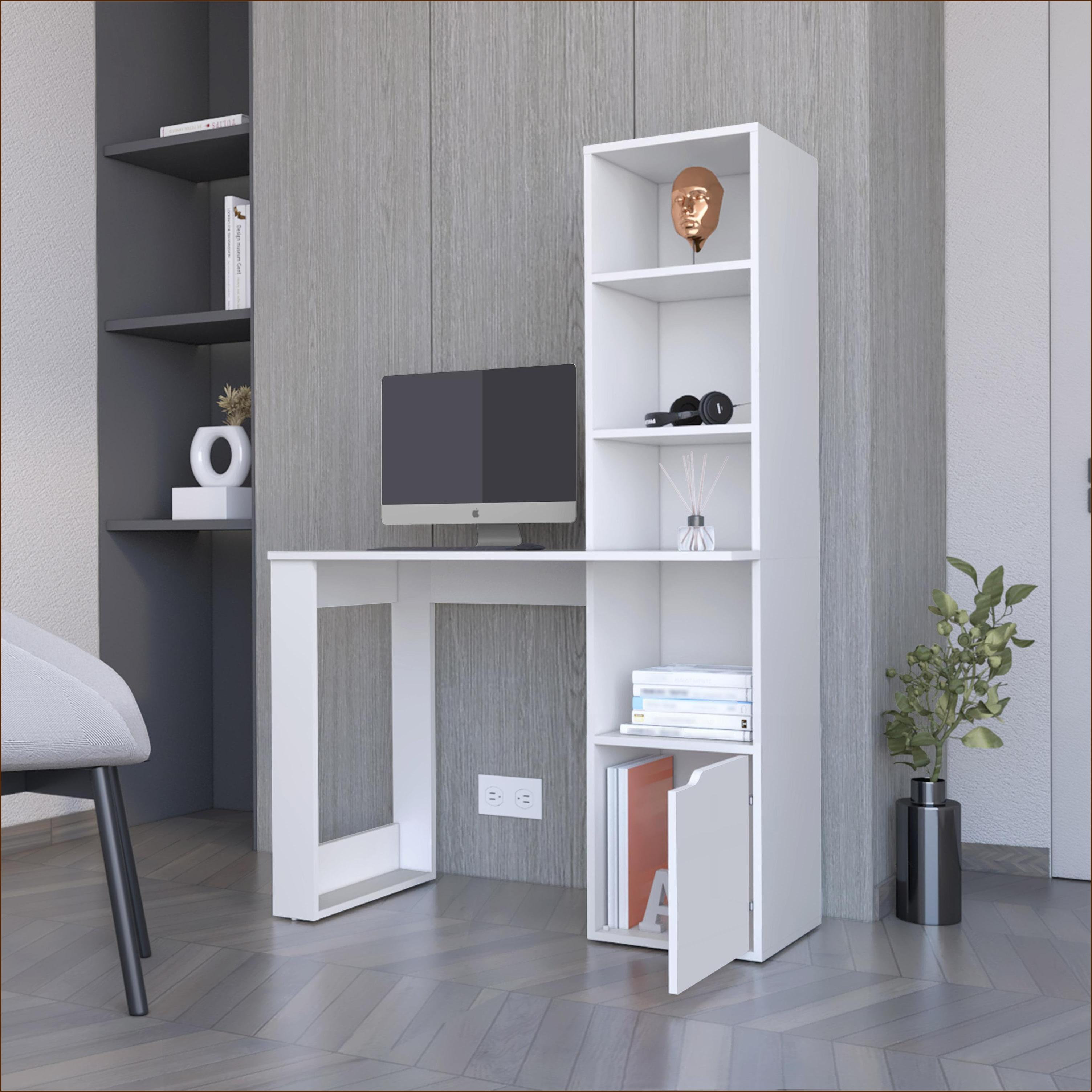 Inbox Zero Desks, Modern Aragon Office Desk with 4-Tier Bookcase ...