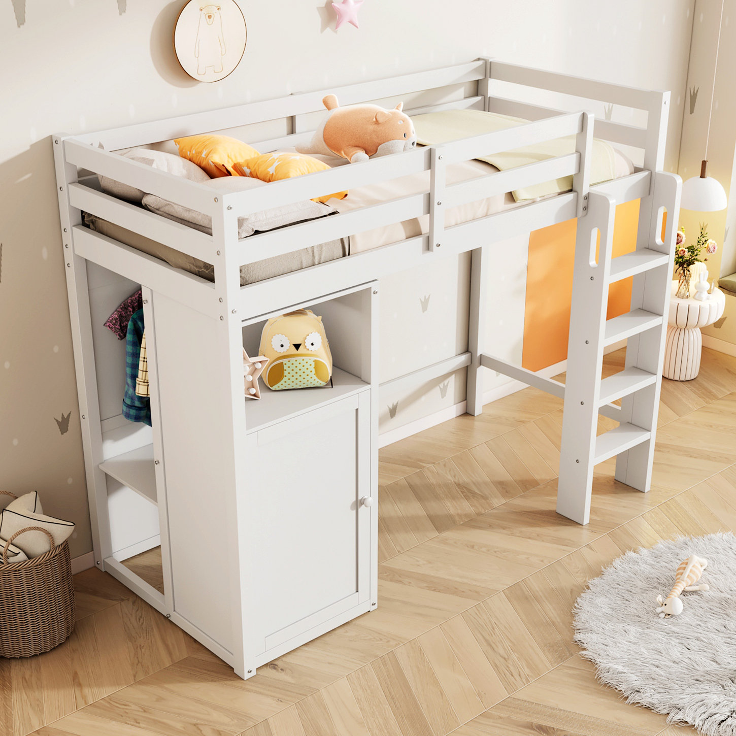 Red Barrel Studio Twin Loft Bed With Wardrobe And Storage Shelves ...