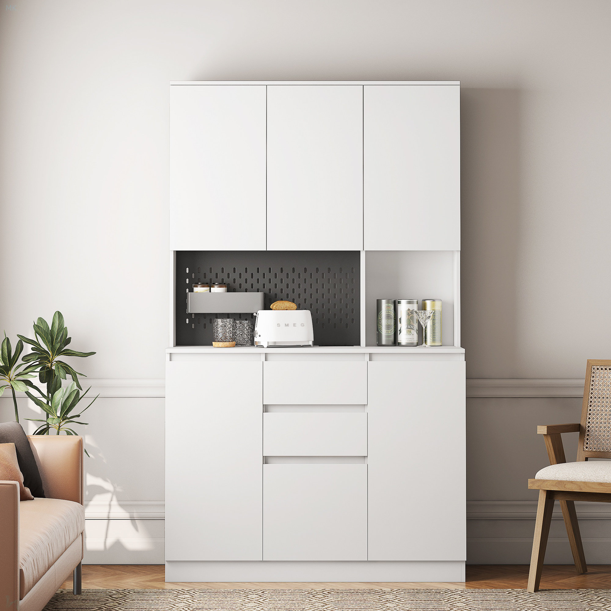 Latitude Run® Kitchen Pantry Cabinet With Charging Station,Freestanding ...