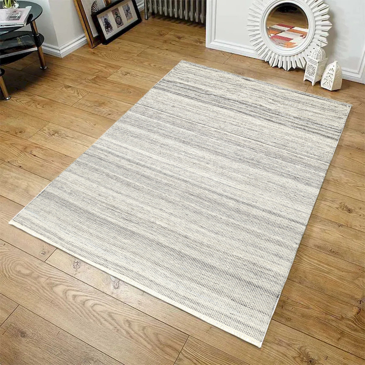 Gracie Oaks Jordanmarie 8'' X 10'' Eco Gray And White Striped Hand ...