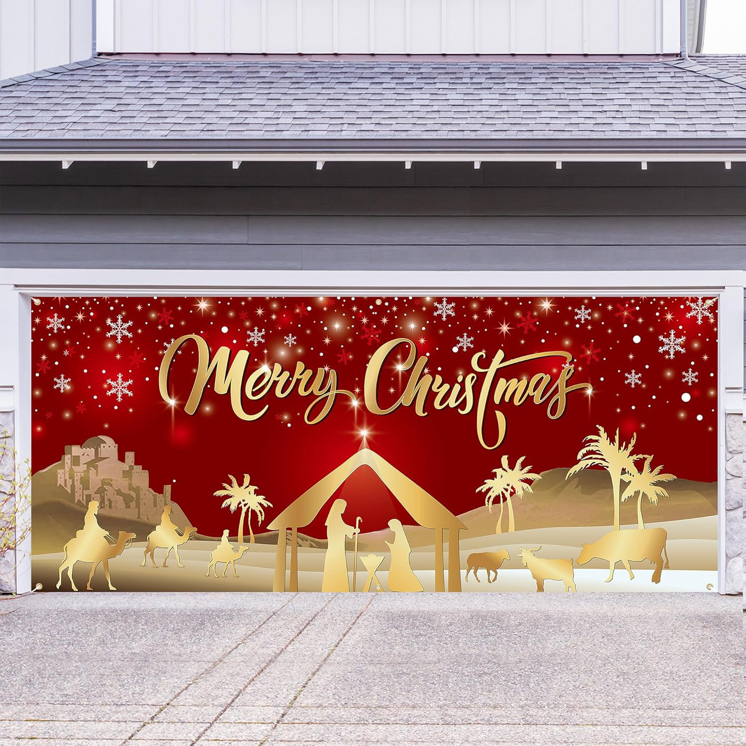 World Menagerie Jesus Christmas Garage Door Decorations, 16X7ft Merry Christmas Garage Door ...