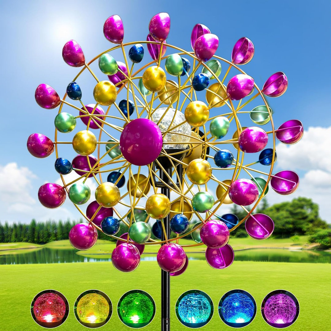 Arlmont & Co. Large Wind Spinners Outdoor Solar Garden Decor Light ...