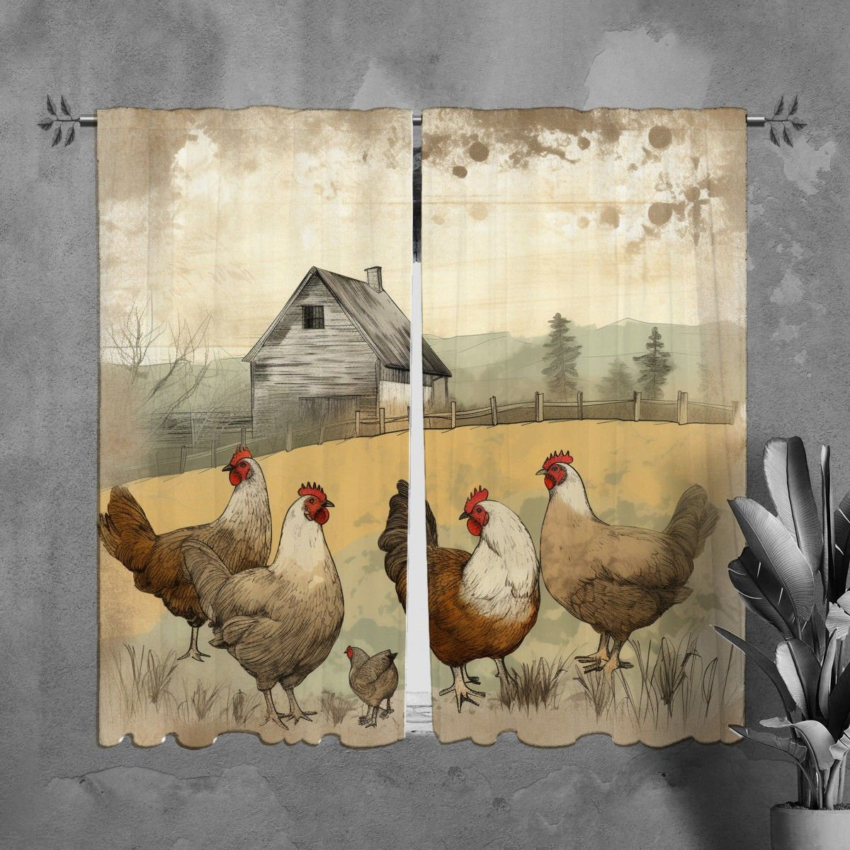 Wildon Home® Chicken Window Curtains Animals Yellow Drapes | Wayfair